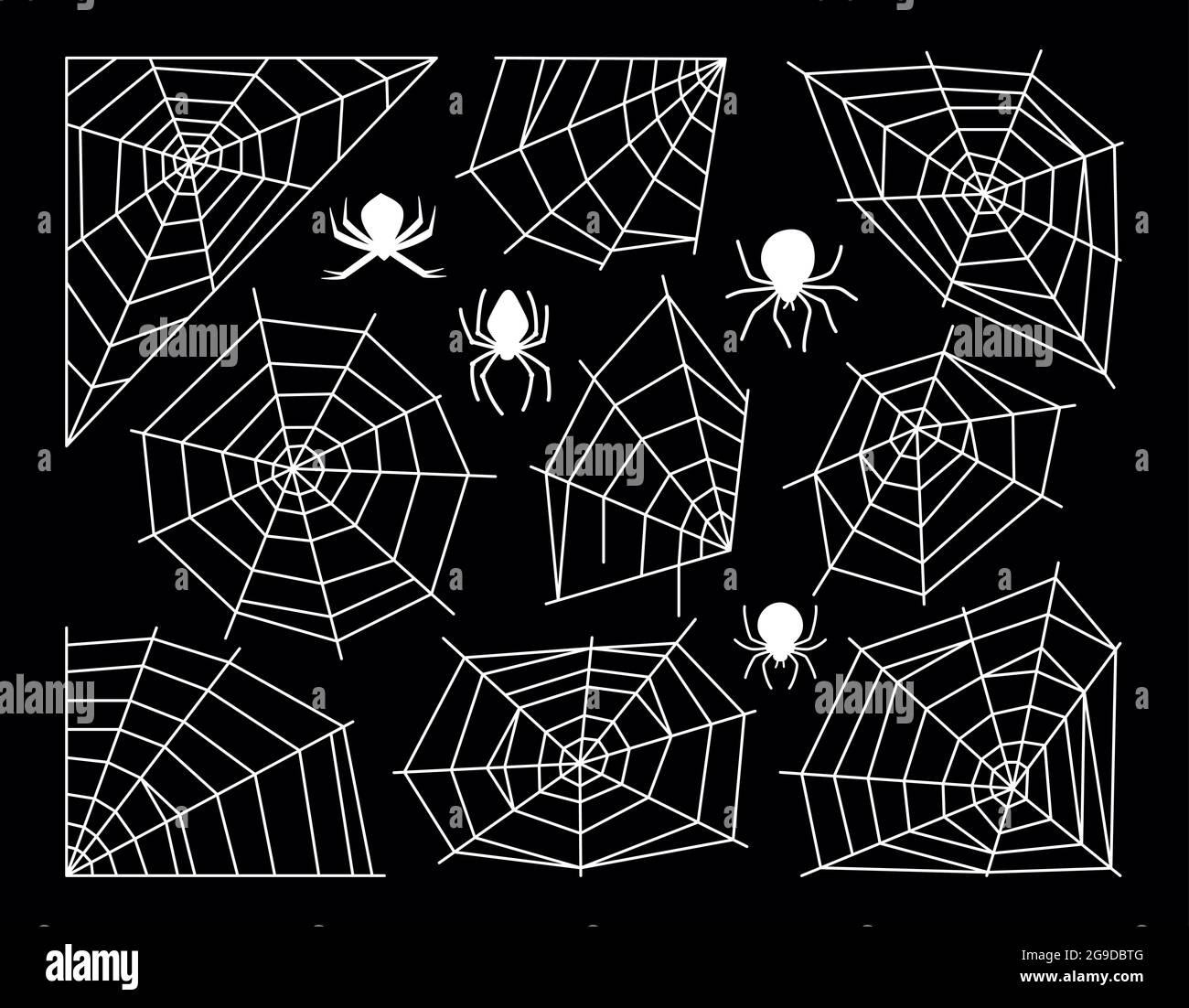 Cobweb and spider Halloween white abstract set. Scary spiders web ...