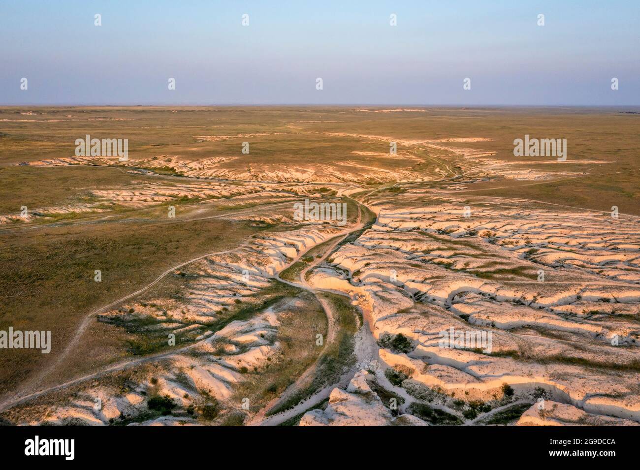 afternoon light over arroyo and badlands in Pawnee National Grassland ...