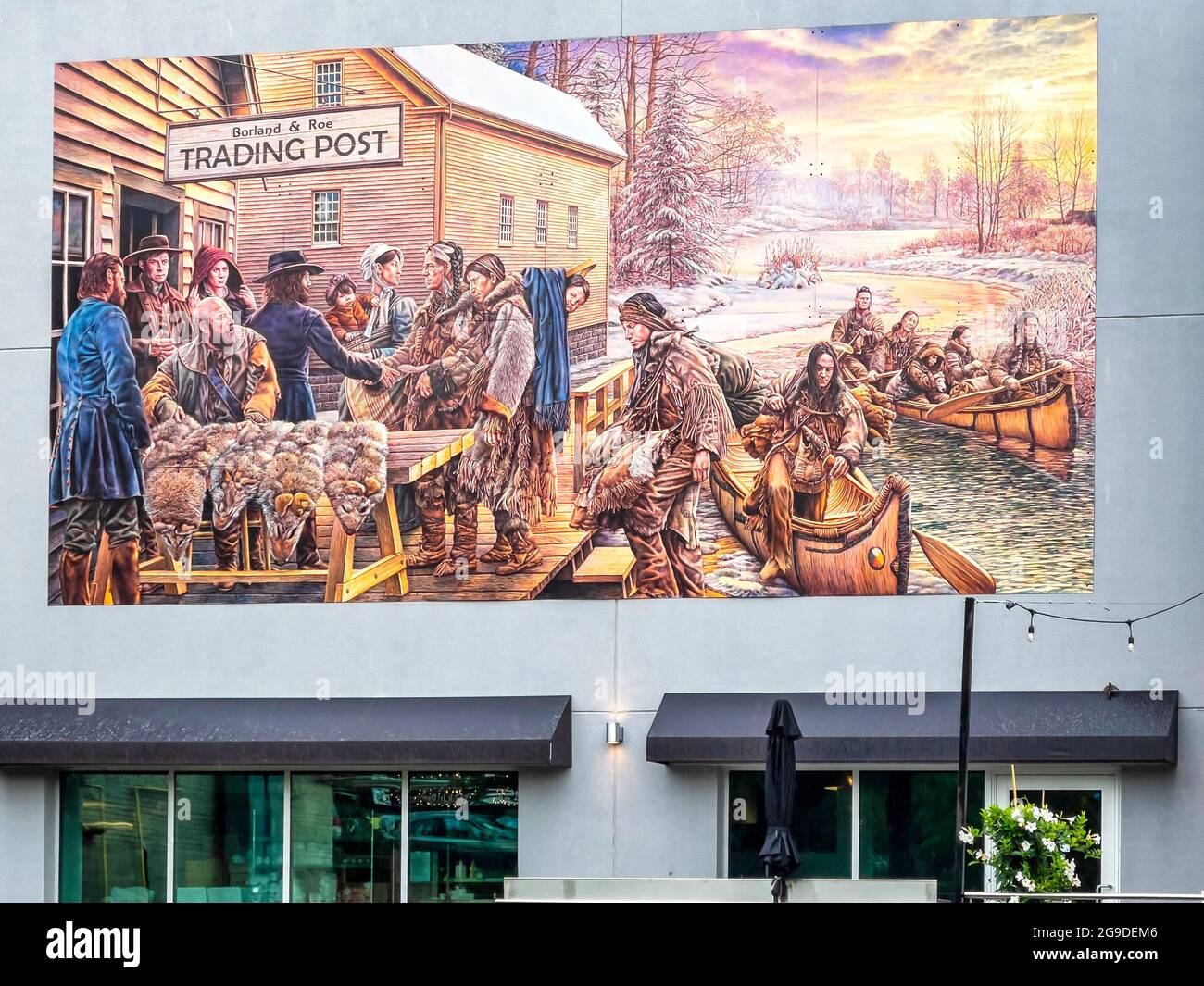 Mural depicting the fur trade in colonial times in Newmarket city in ...
