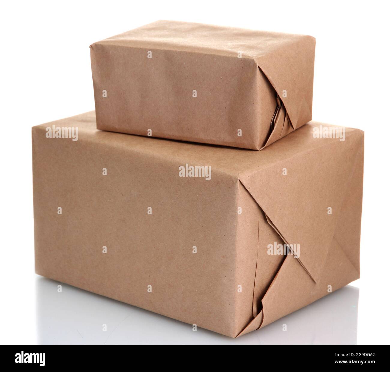 parcels boxes with kraft paper, isolated on white Stock Photo - Alamy