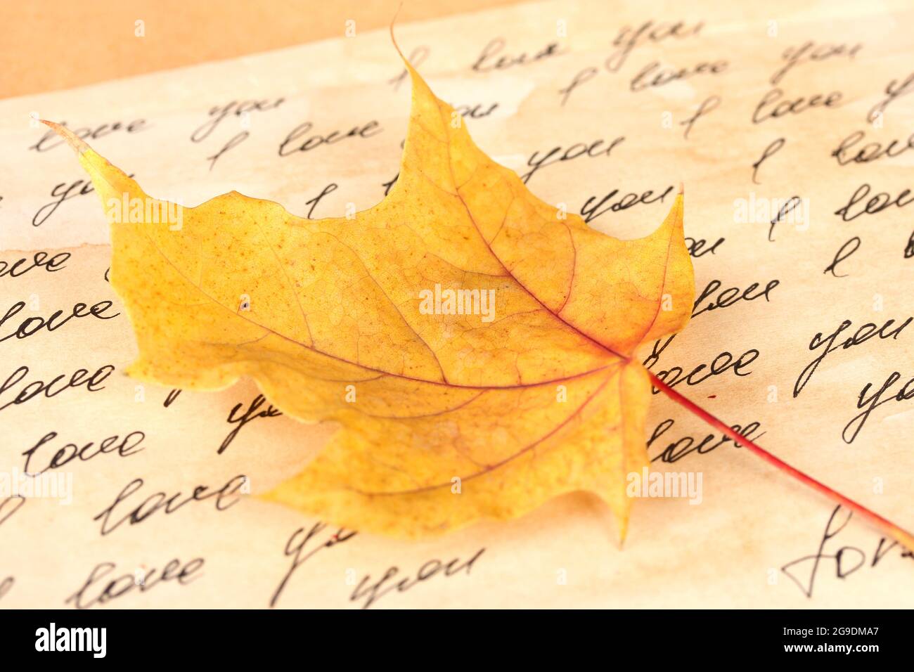 autumn background:romantic letter and leaves Stock Photo - Alamy
