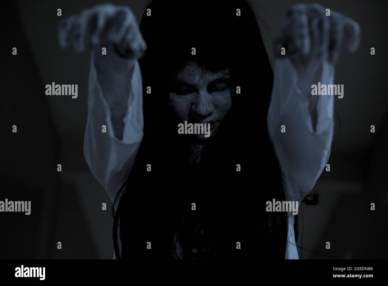 Horror woman ghost creepy stand lift 2 hands on the house, halloween ...