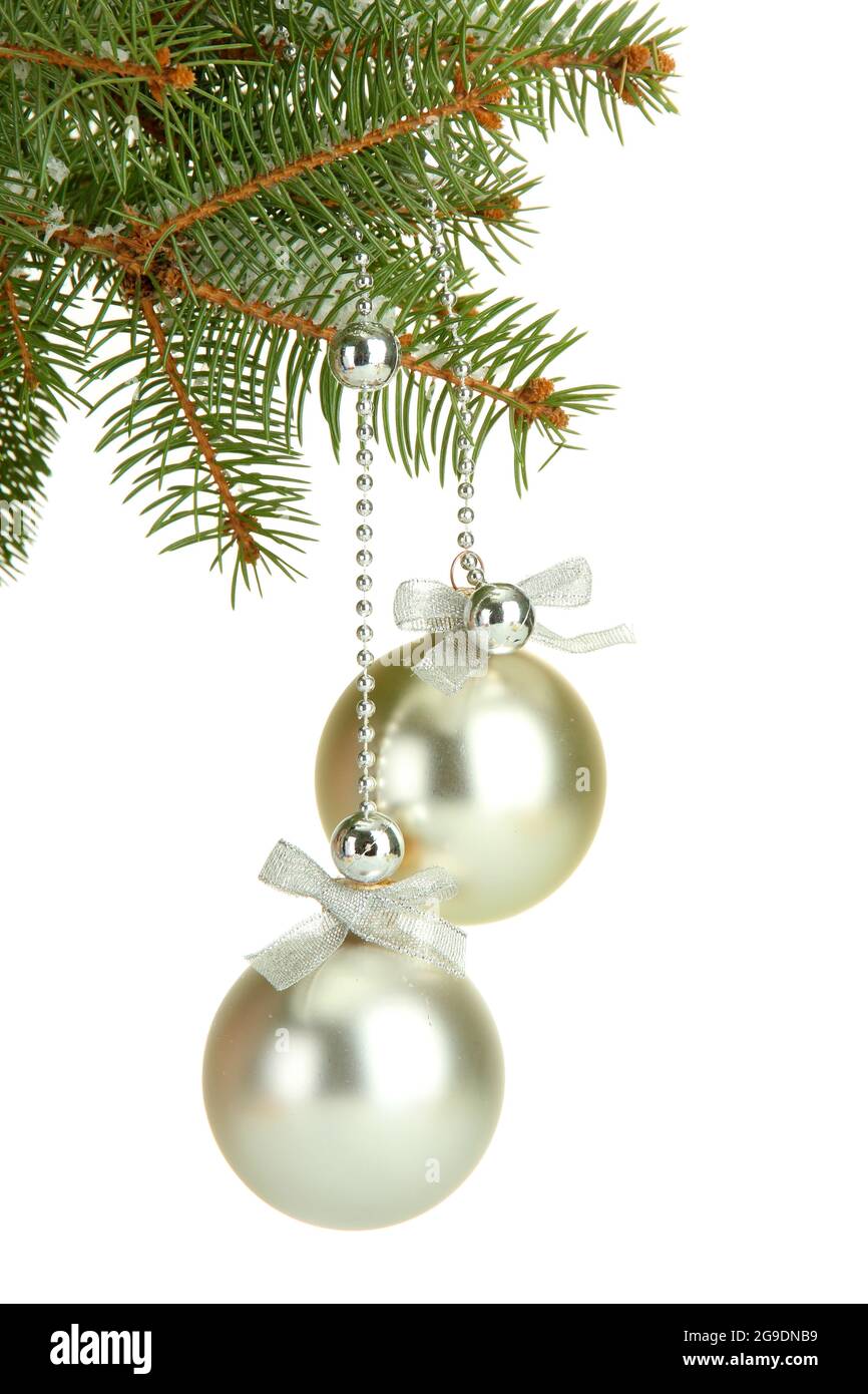 Christmas balls on fir tree, isolated on white Stock Photo - Alamy
