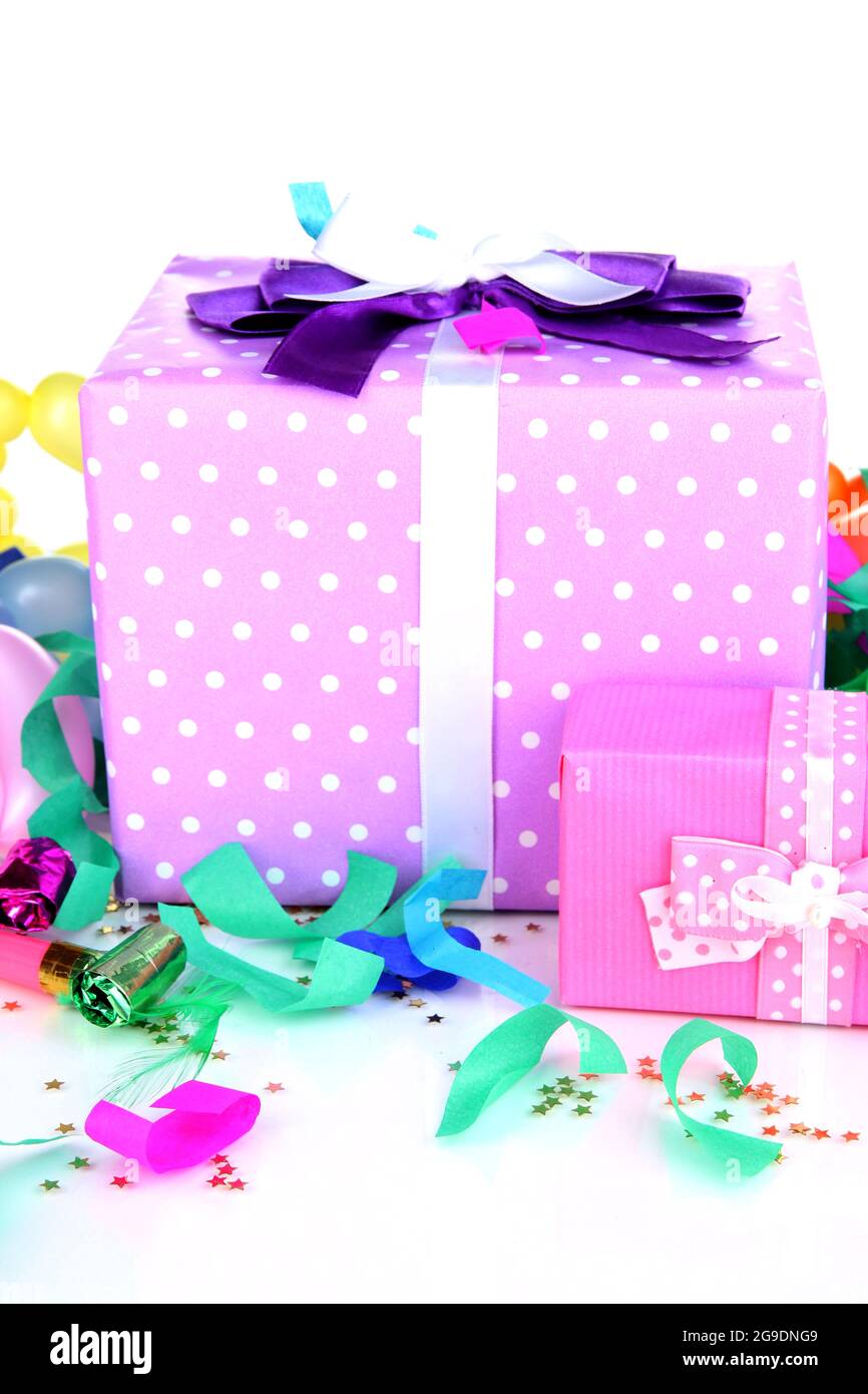 Colorful gift boxes isolated on white Stock Photo - Alamy
