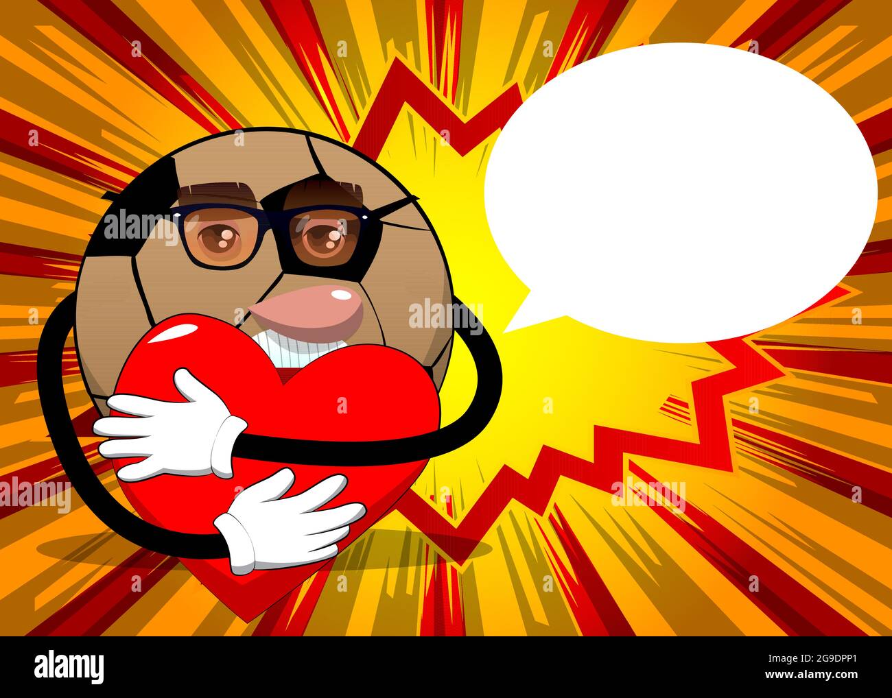 Soccer ball hugging big red heart. Traditional football ball as a ...