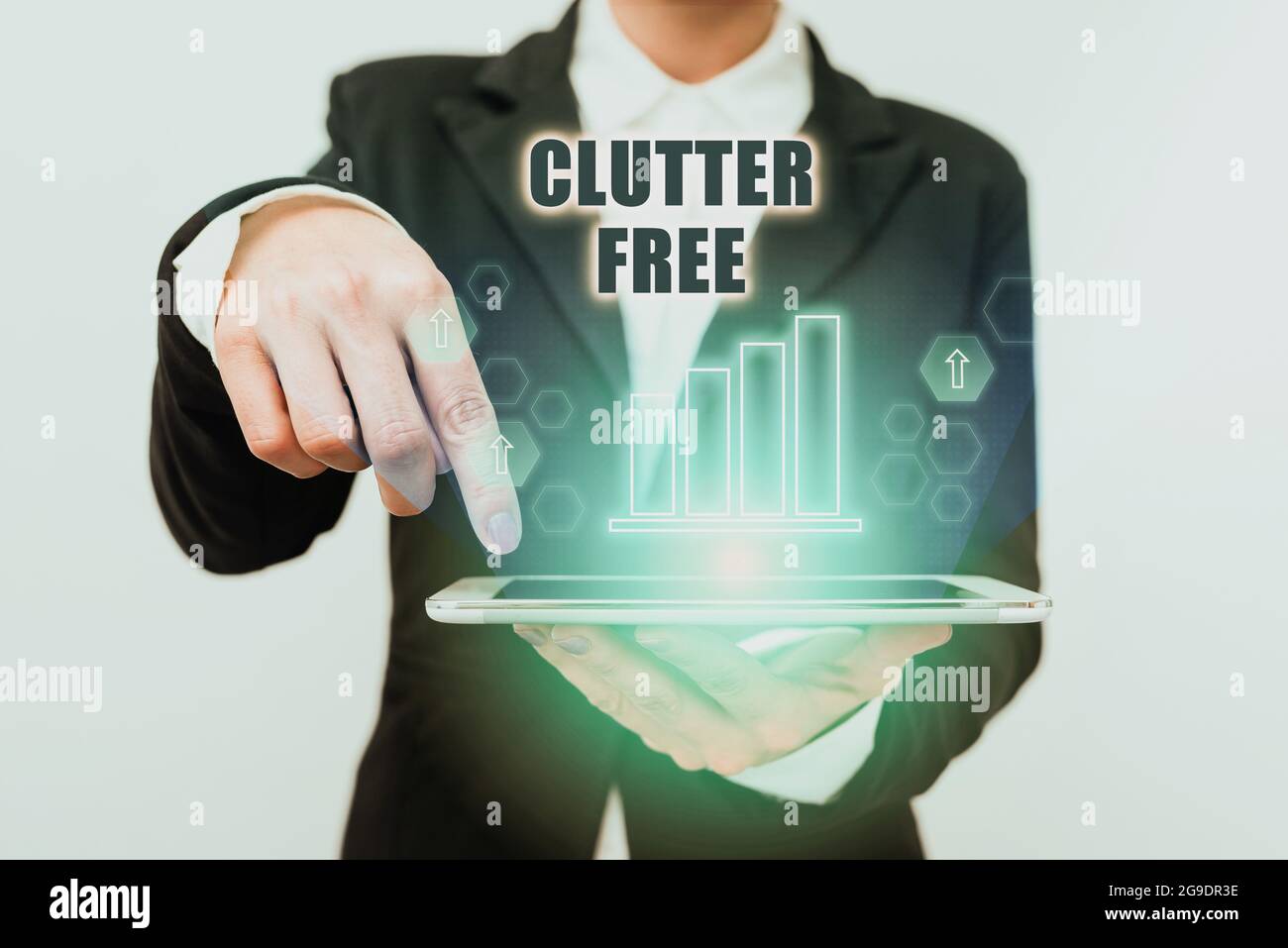 Hand writing sign Clutter Free. Business overview Well organized and ...