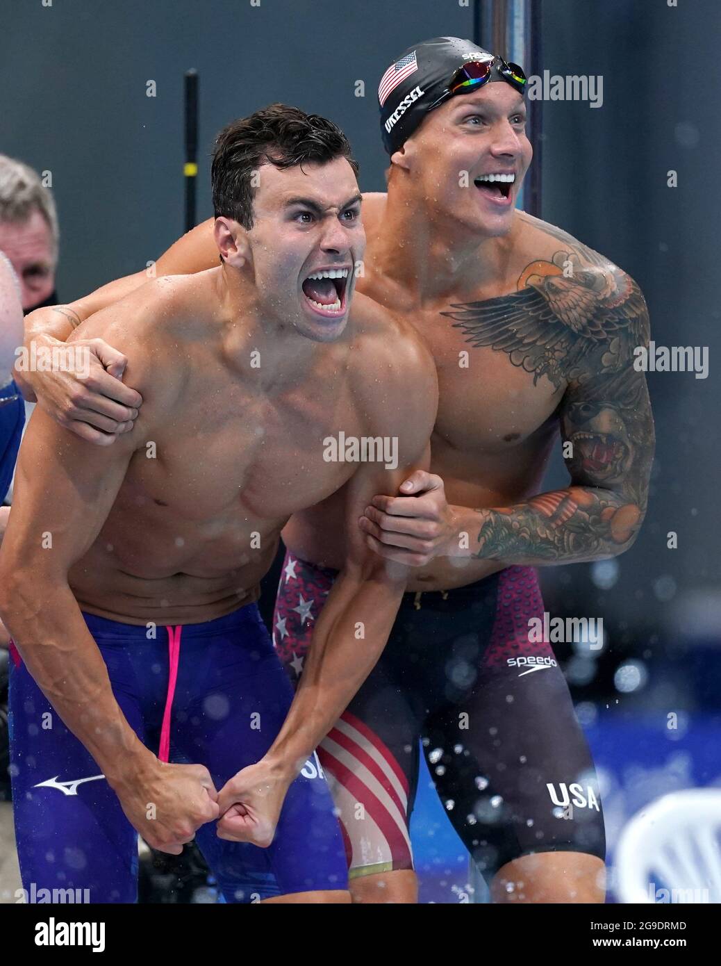 USA's Blake Pieroni (left) and Caeleb Dressel celebrate after winning ...