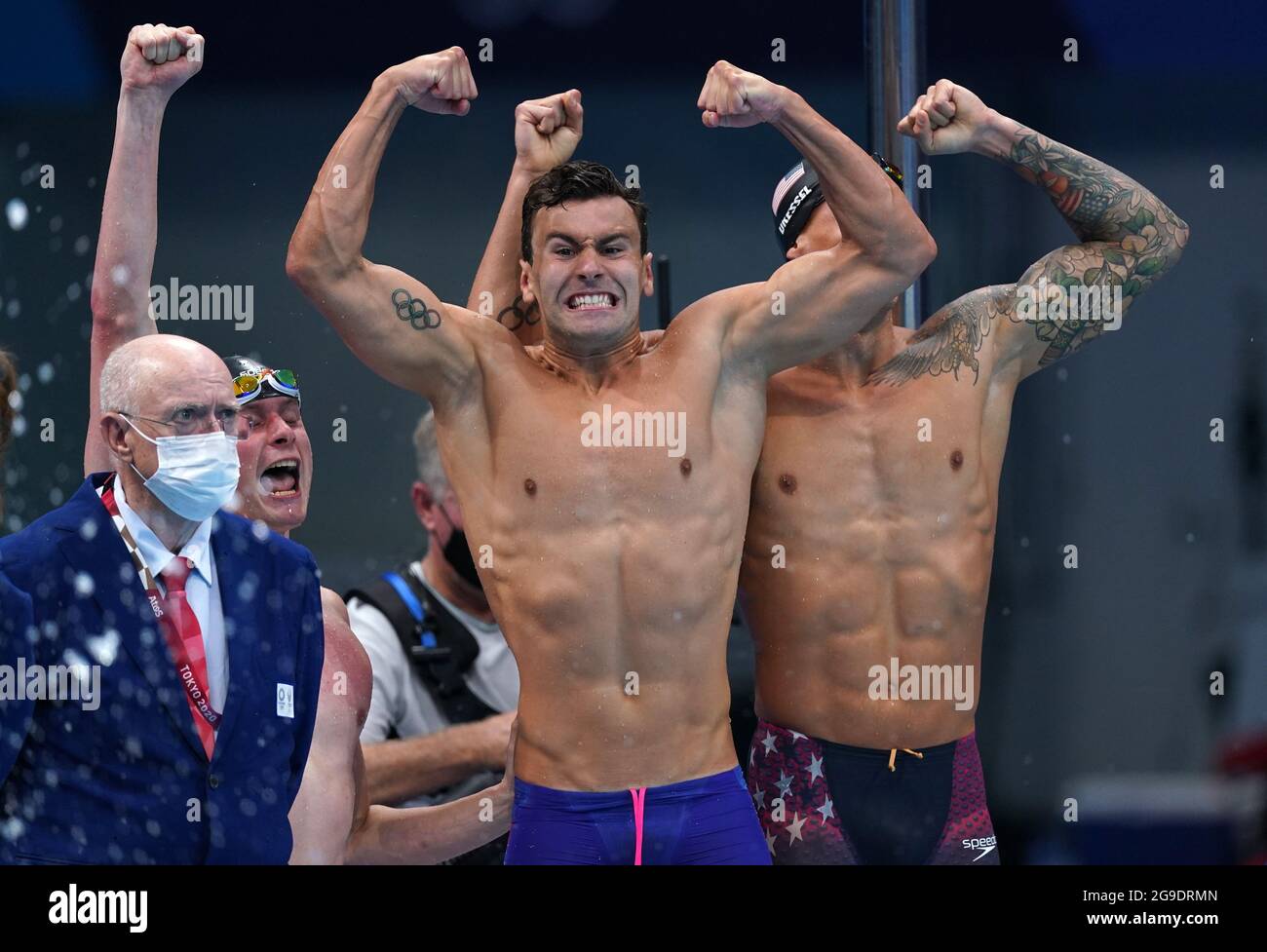 USA's Blake Pieroni celebrates after winning the Men's 4x100m Freestyle ...