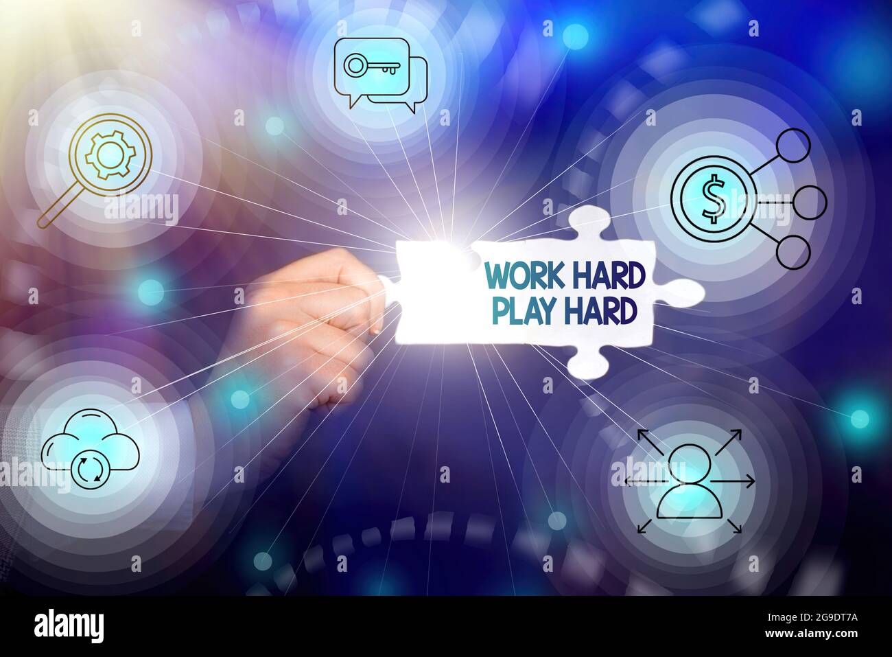 Text showing inspiration Work Hard Play Hard. Word Written on diligent ...