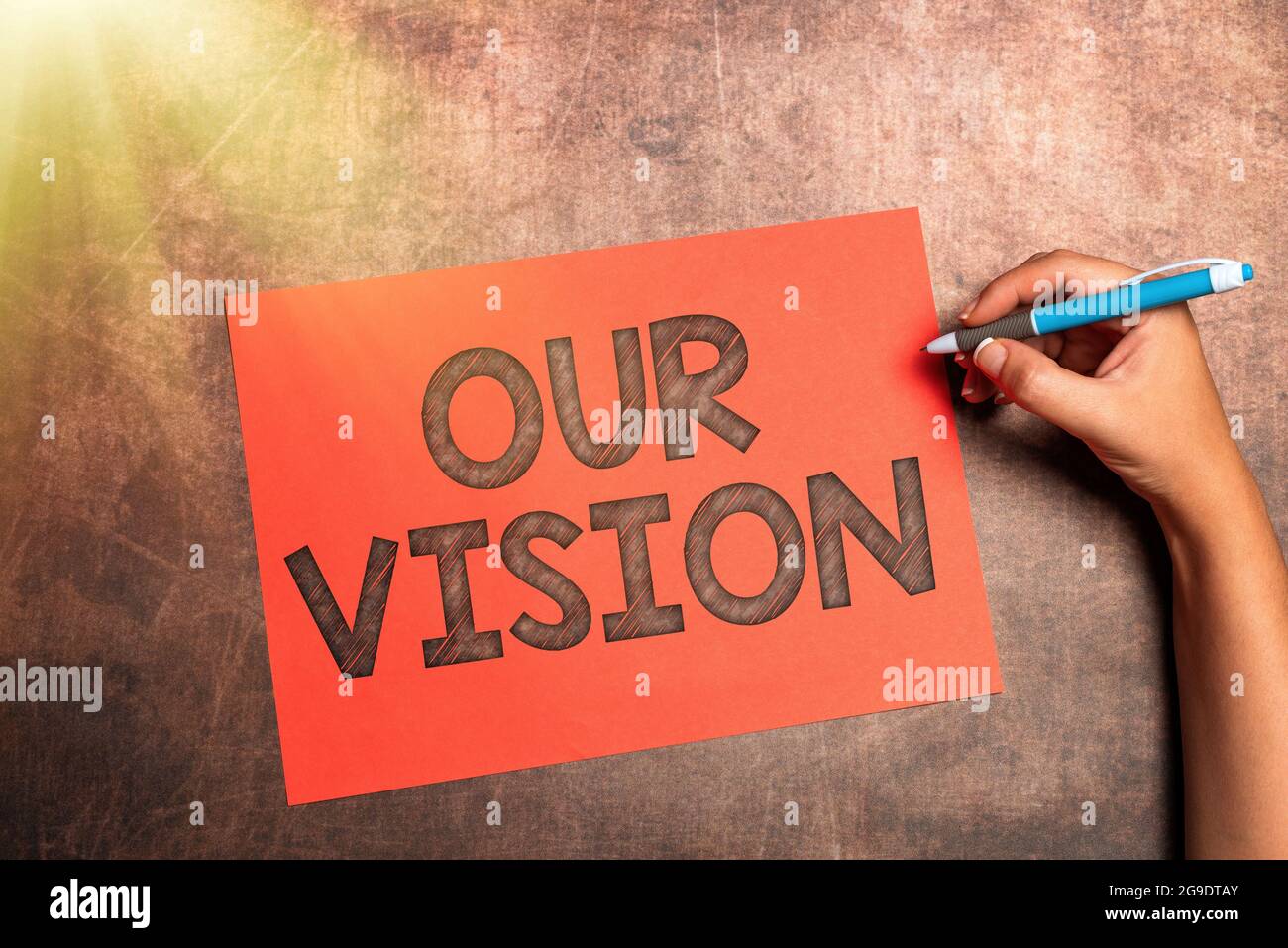 Hand writing sign Our Vision. Concept meaning an aspirational ...