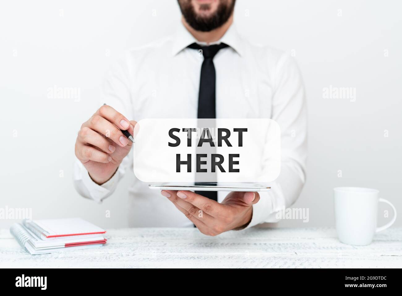 Inspiration showing sign Start Here. Business approach an act of ...