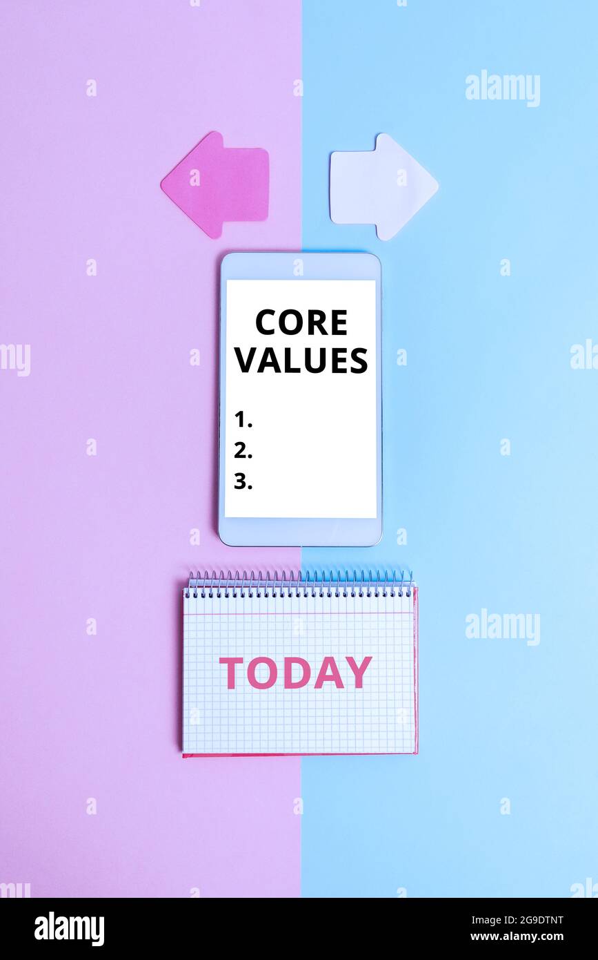 Handwriting text Core Values. Business overview principles which guide ...