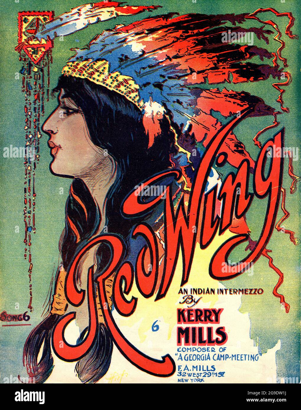 Red Wing, 1907 Native American Indian sheet music with lithograph of ...