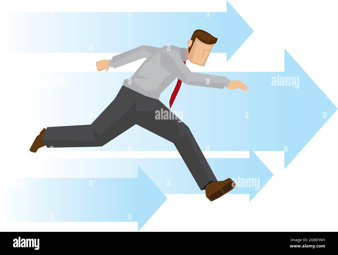 Business man running forward with flying blue arrows. Concept of ...