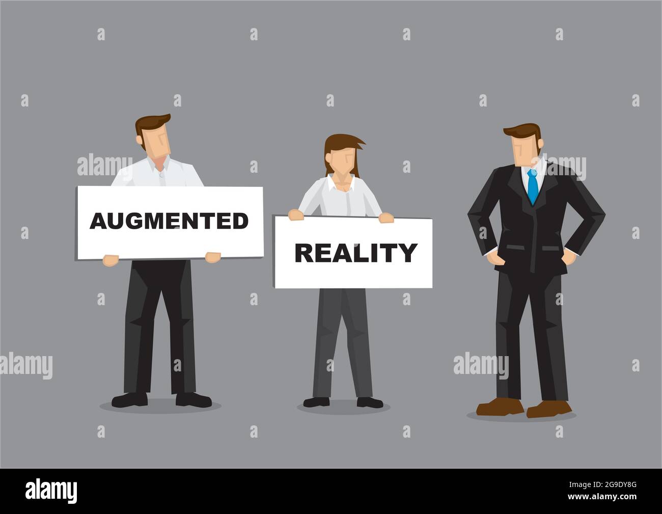 Concept illustration of a company staffs showing the boss the future ...