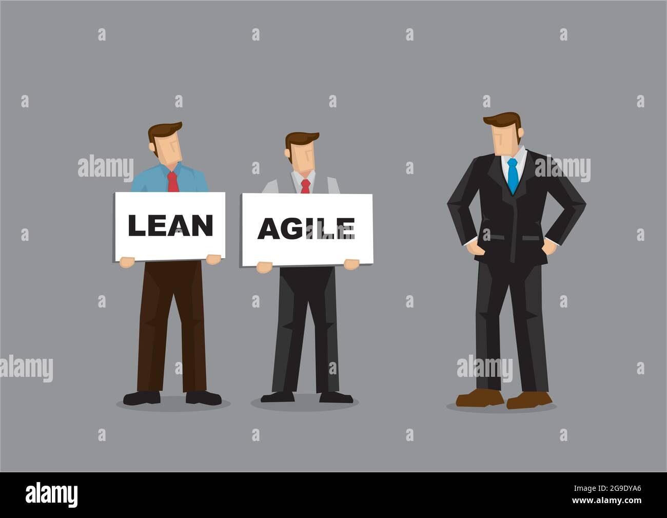 Concept illustration of a company staffs showing the boss the future ...