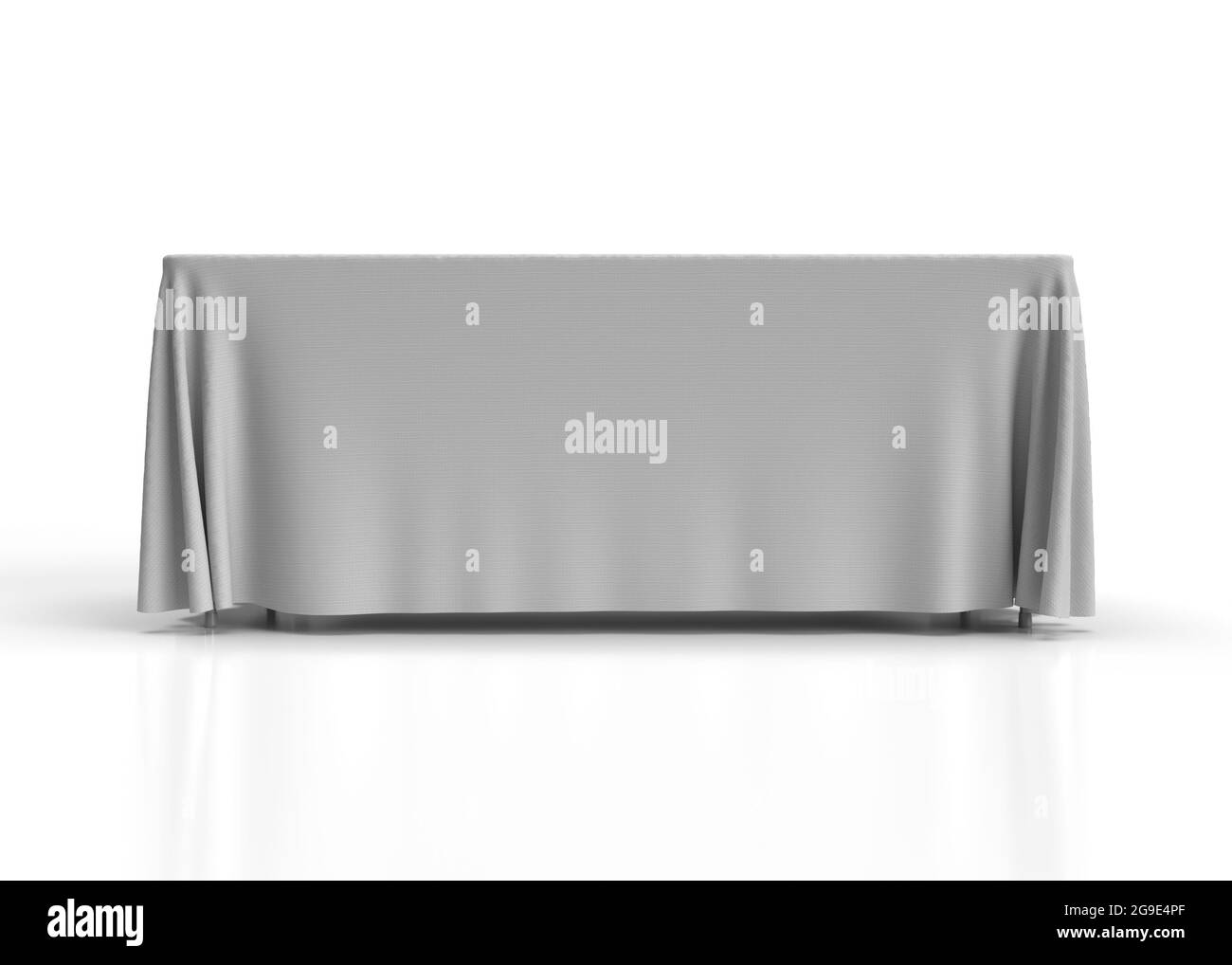 3D Illustration of a White Table Cloth draped over a Trestle Table with ...