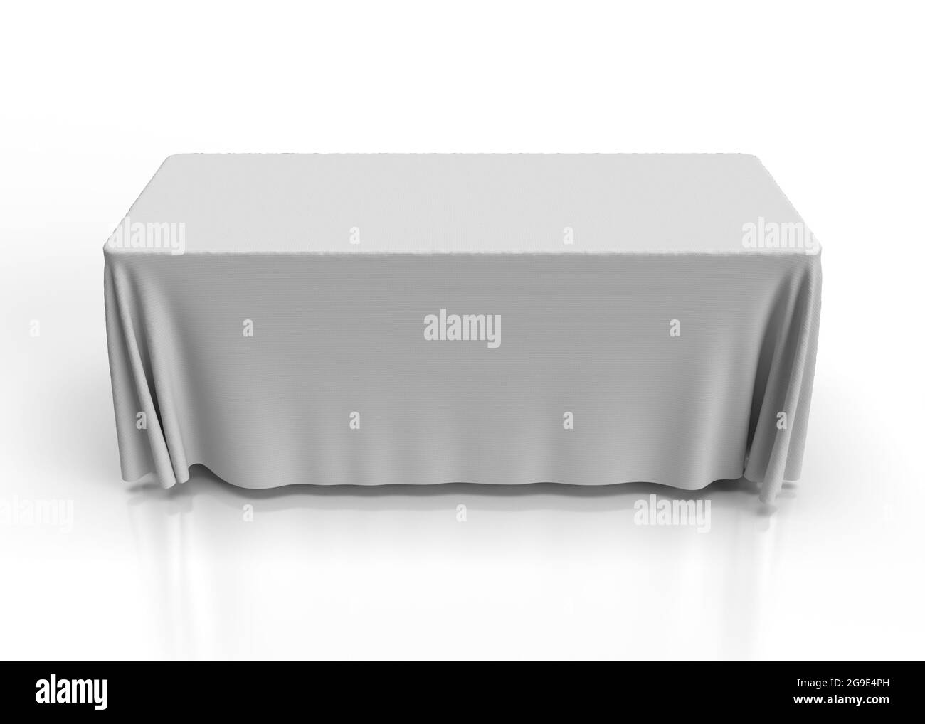 3D Illustration of a White Table Cloth draped over a Trestle Table with ...