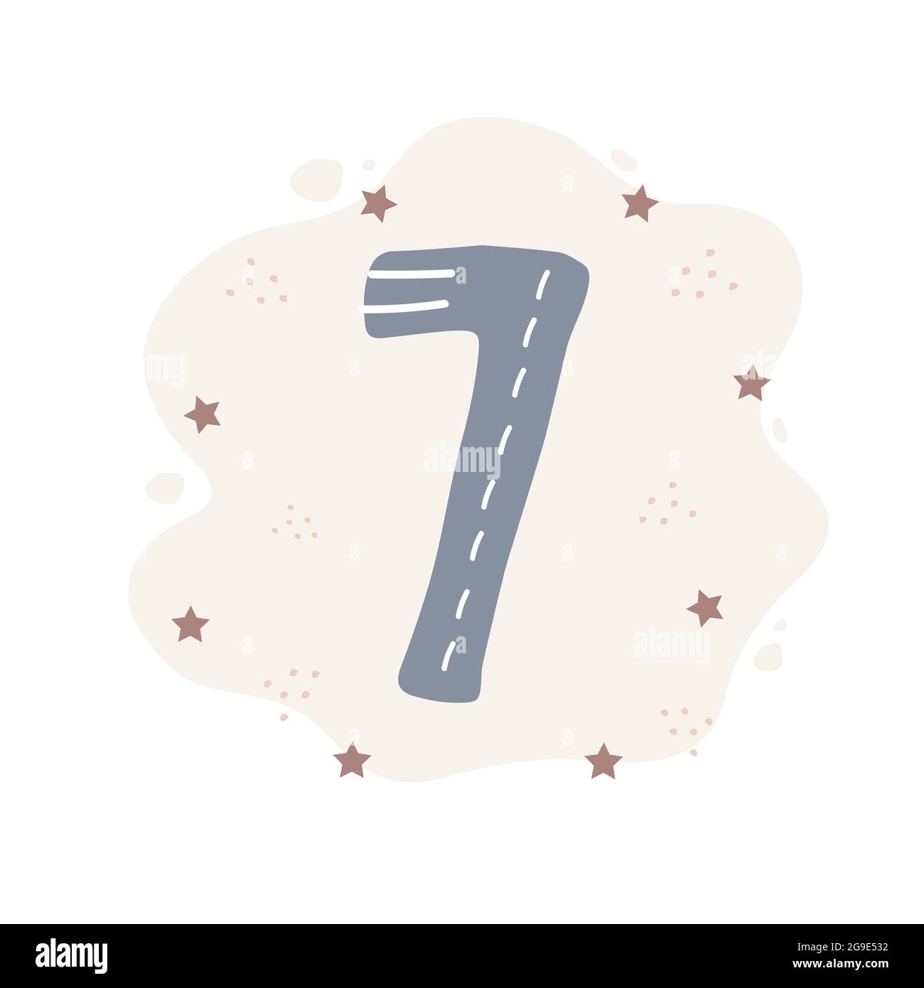 Number seven in boho style. Cute doodle element for birthday card ...