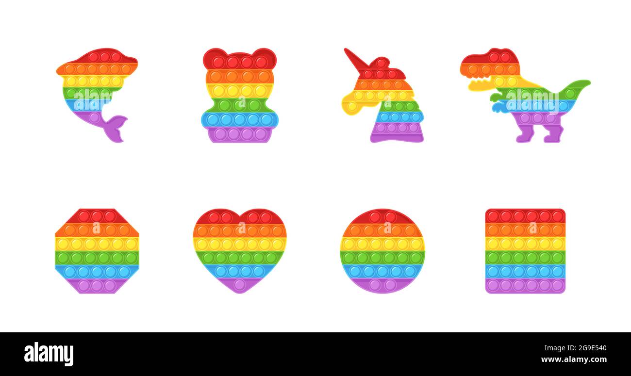 Pop it fidget. Set of trendy sensory playthings. Different shaped ...