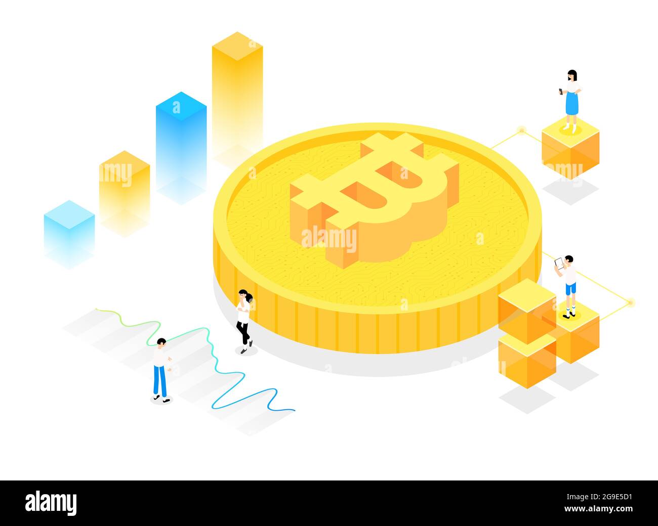 blockchain technology with bitcoin, graph, chart, smartphone objects ...