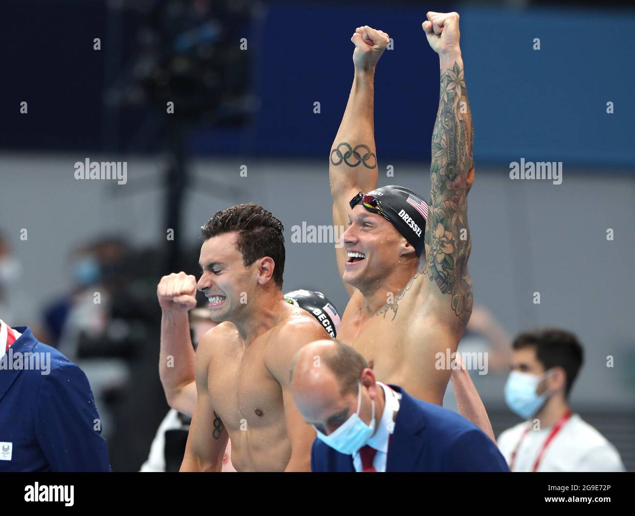 Tokyo, Japan. 26th July, 2021. Blake Pieroni (L) and Caeleb Dressel of ...
