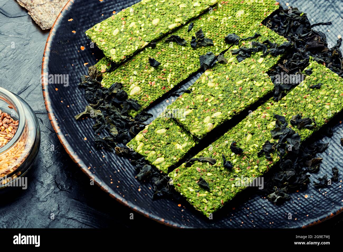 Seafood multi snack from kelp and spirulina. Algae chips. Vegan food ...