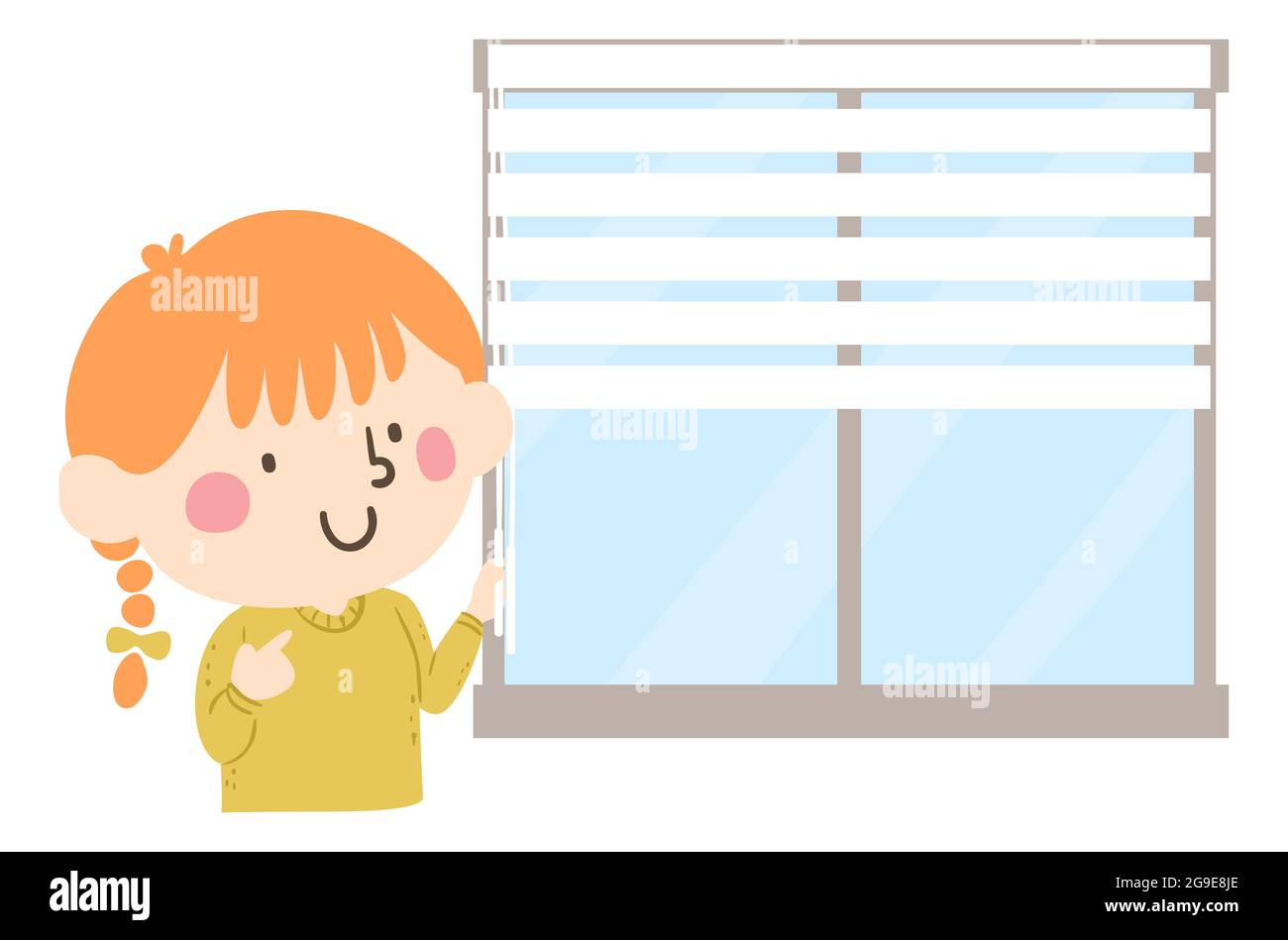 Illustration of a Kid Girl Opening the Blinds as a Window Monitor, a ...