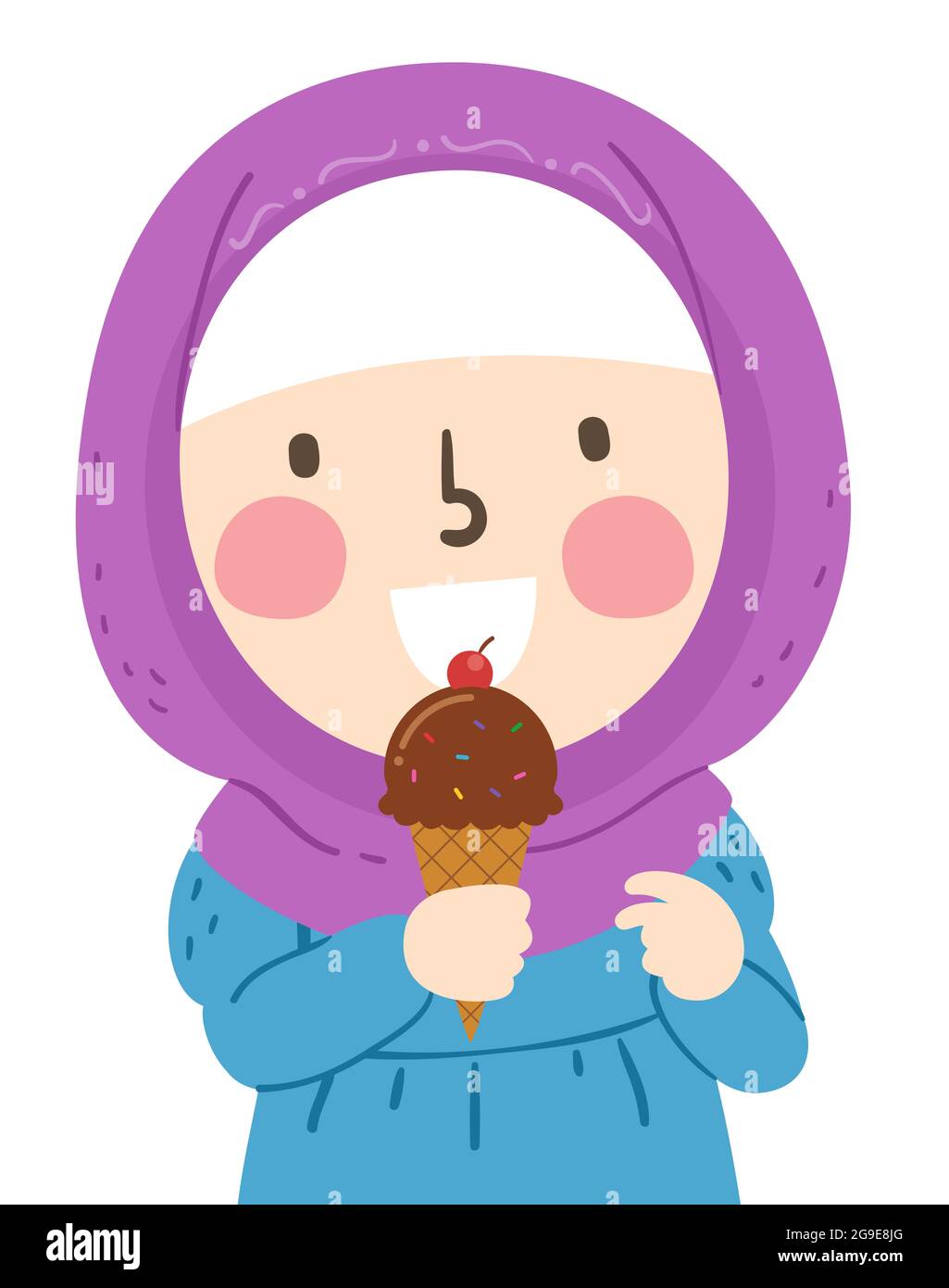 Illustration of a Kid Girl Muslim Wearing Hijab Eating Ice Cream Stock ...