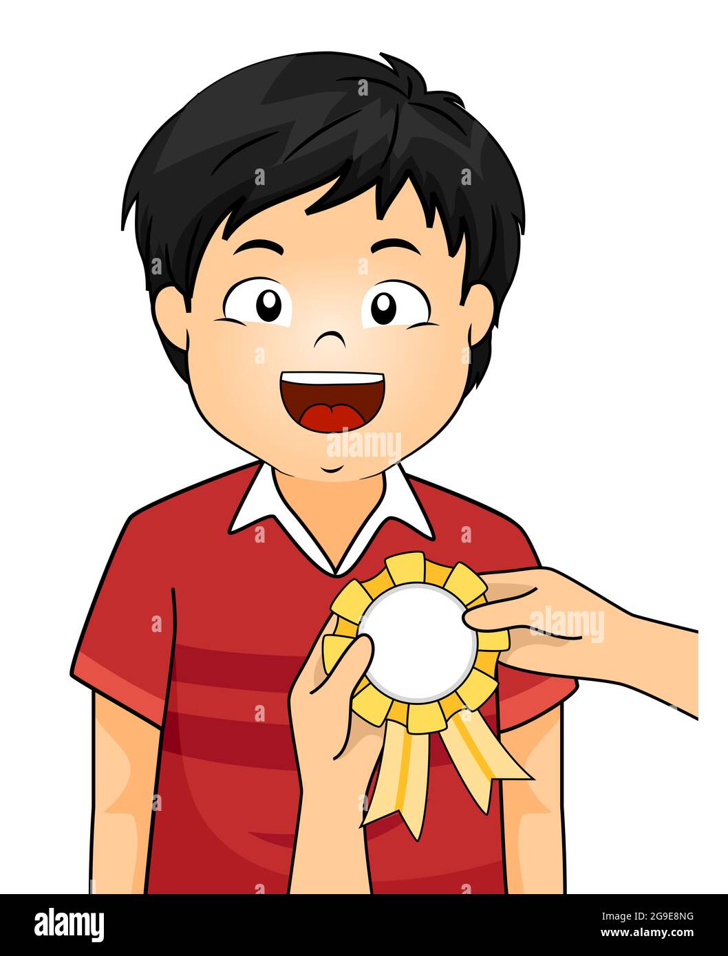 Illustration of an Asian Kid Boy Receiving a Yellow Award Ribbon Stock ...