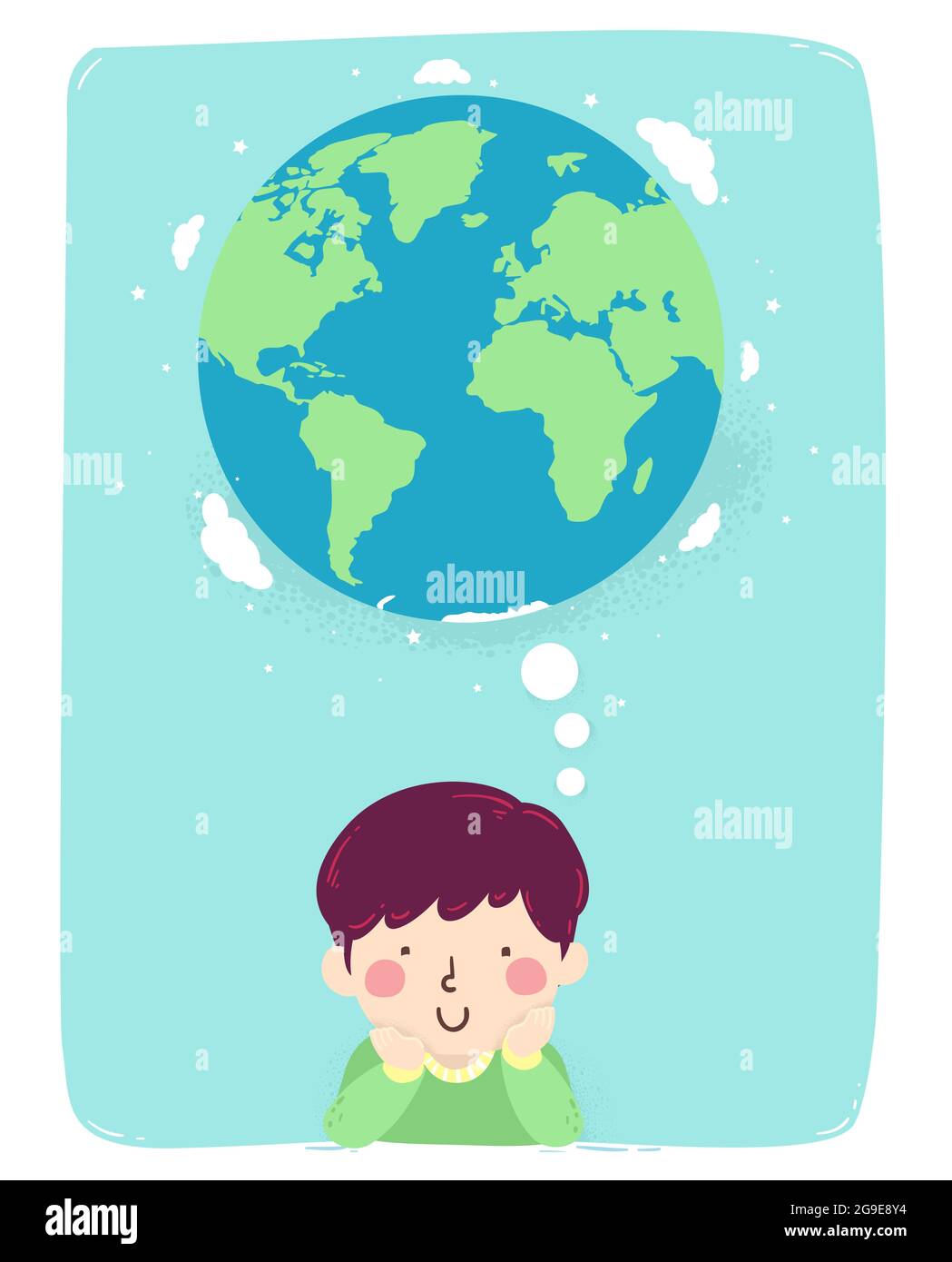 Illustration of a Kid Boy Thinking About the World or the Earth Stock ...