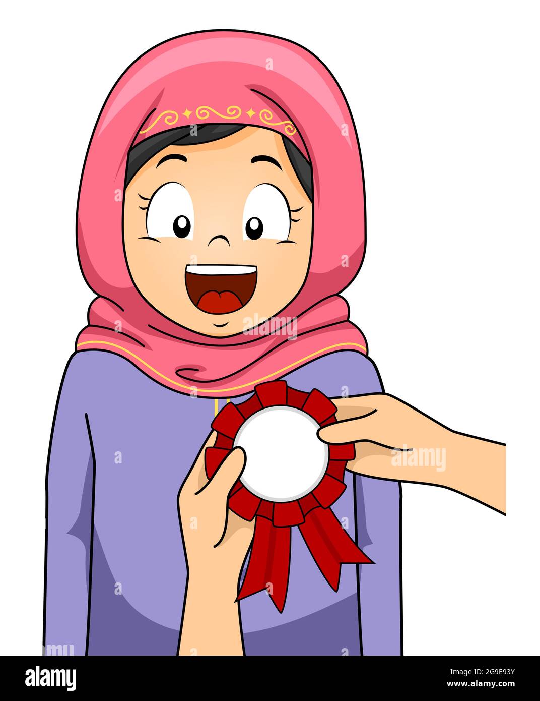 Illustration of a Kid Girl Muslim Receiving a Red Ribbon Award Stock ...