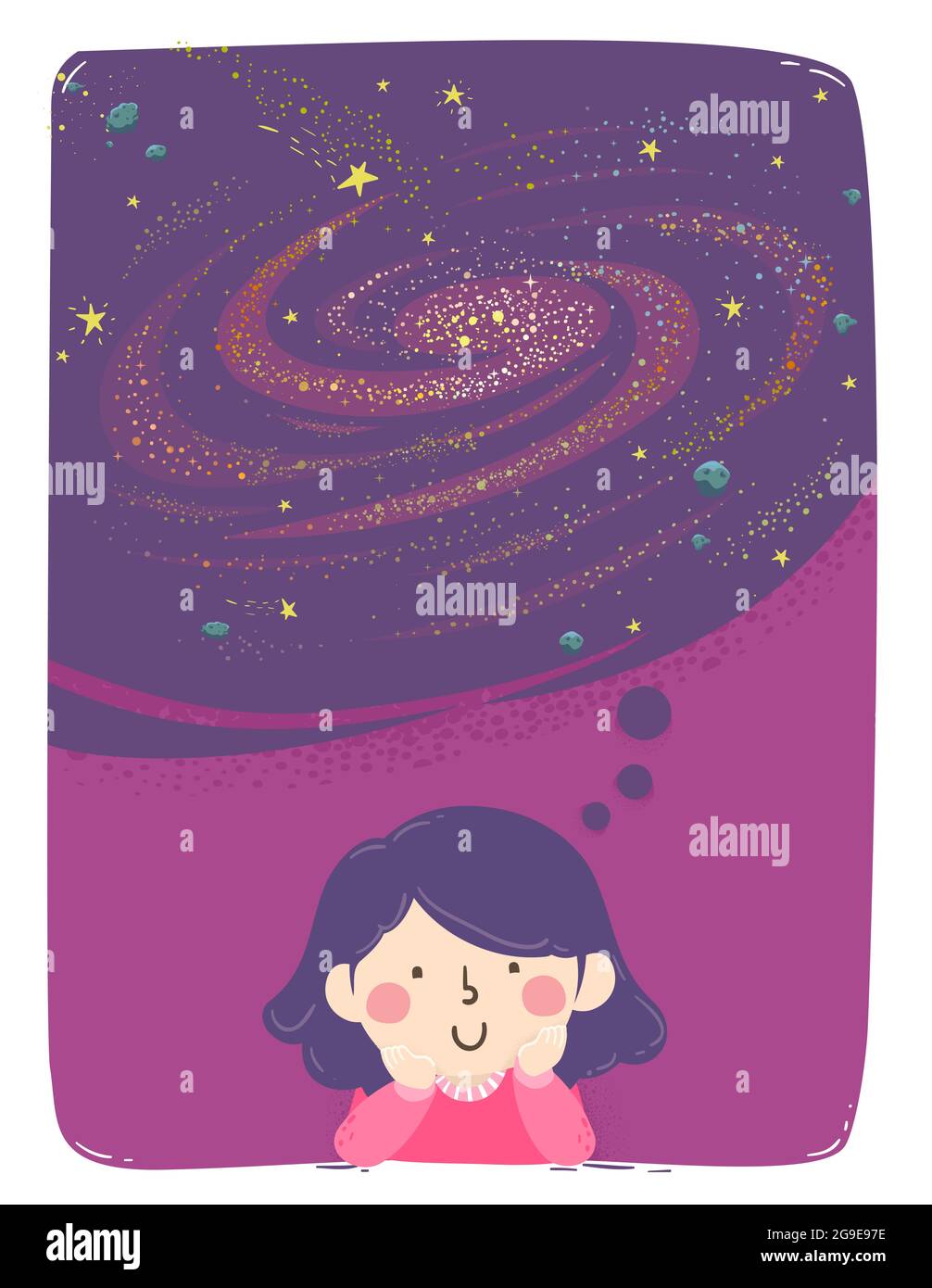 Illustration of a Kid Girl Thinking of the Galaxy, Universe and Outer ...