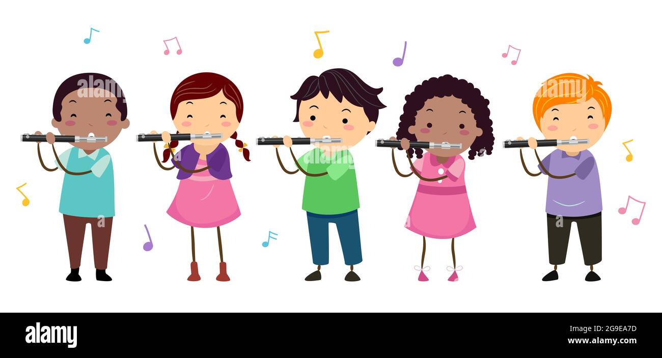 Illustration of Stickman Kids Playing Piccolo Music Instrument in a ...