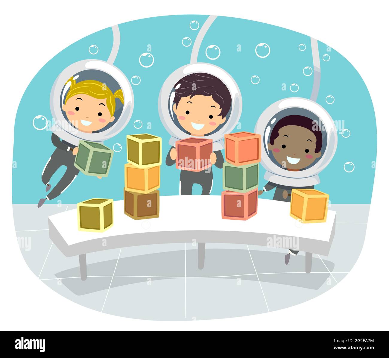 Illustration of Stickman Kids Wearing Diving Helmet and Playing with ...