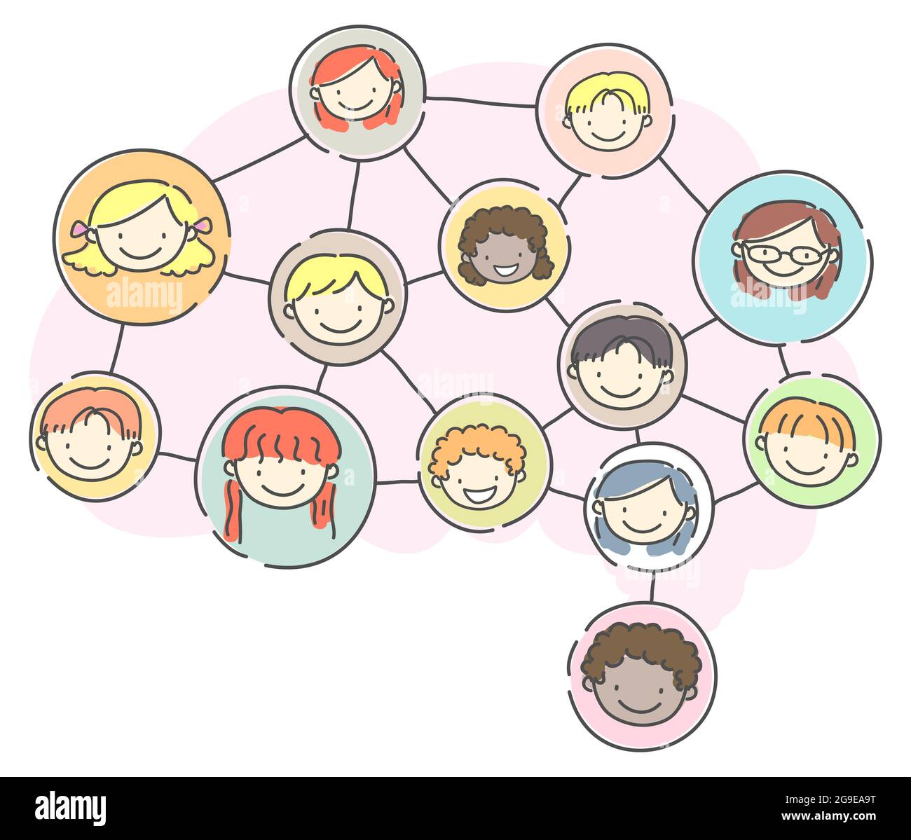 Illustration of Stickman Kids Heads Connections Inside Brain Shape ...