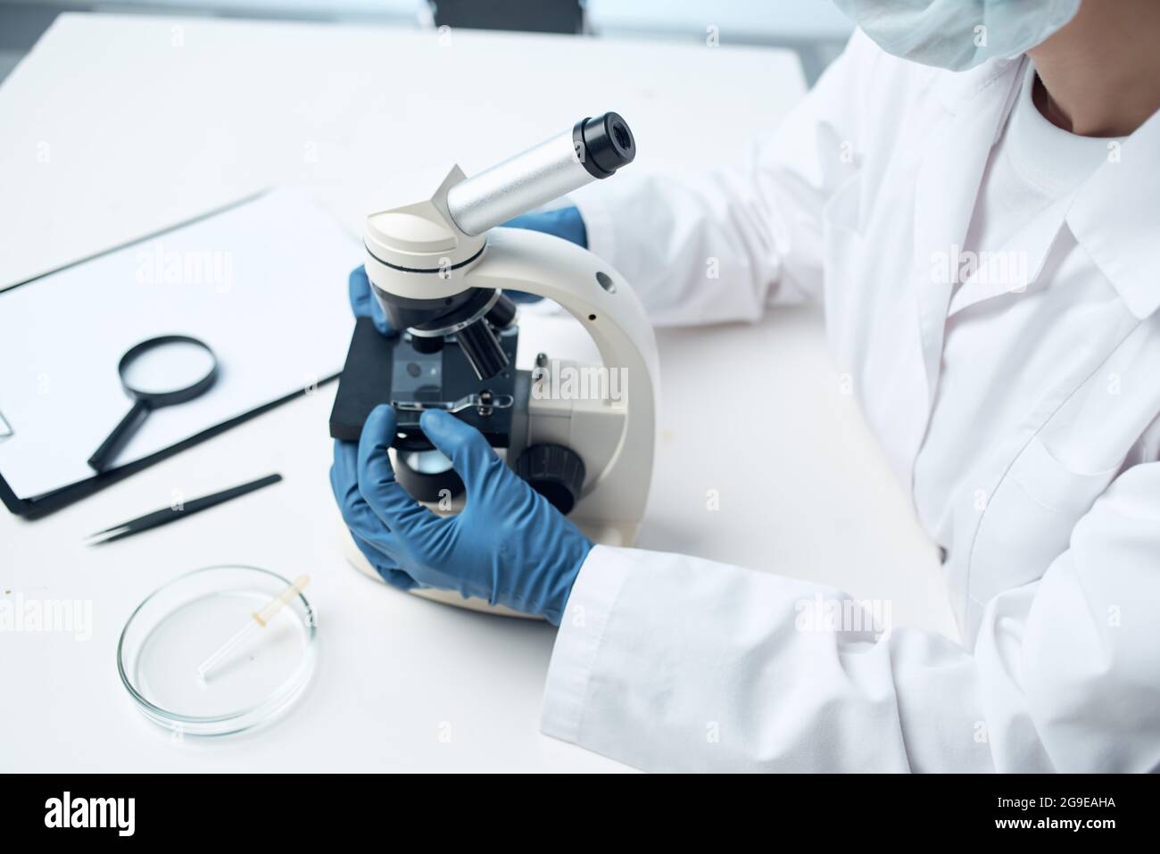 microscope laboratory research diagnostics microbiology Stock Photo - Alamy