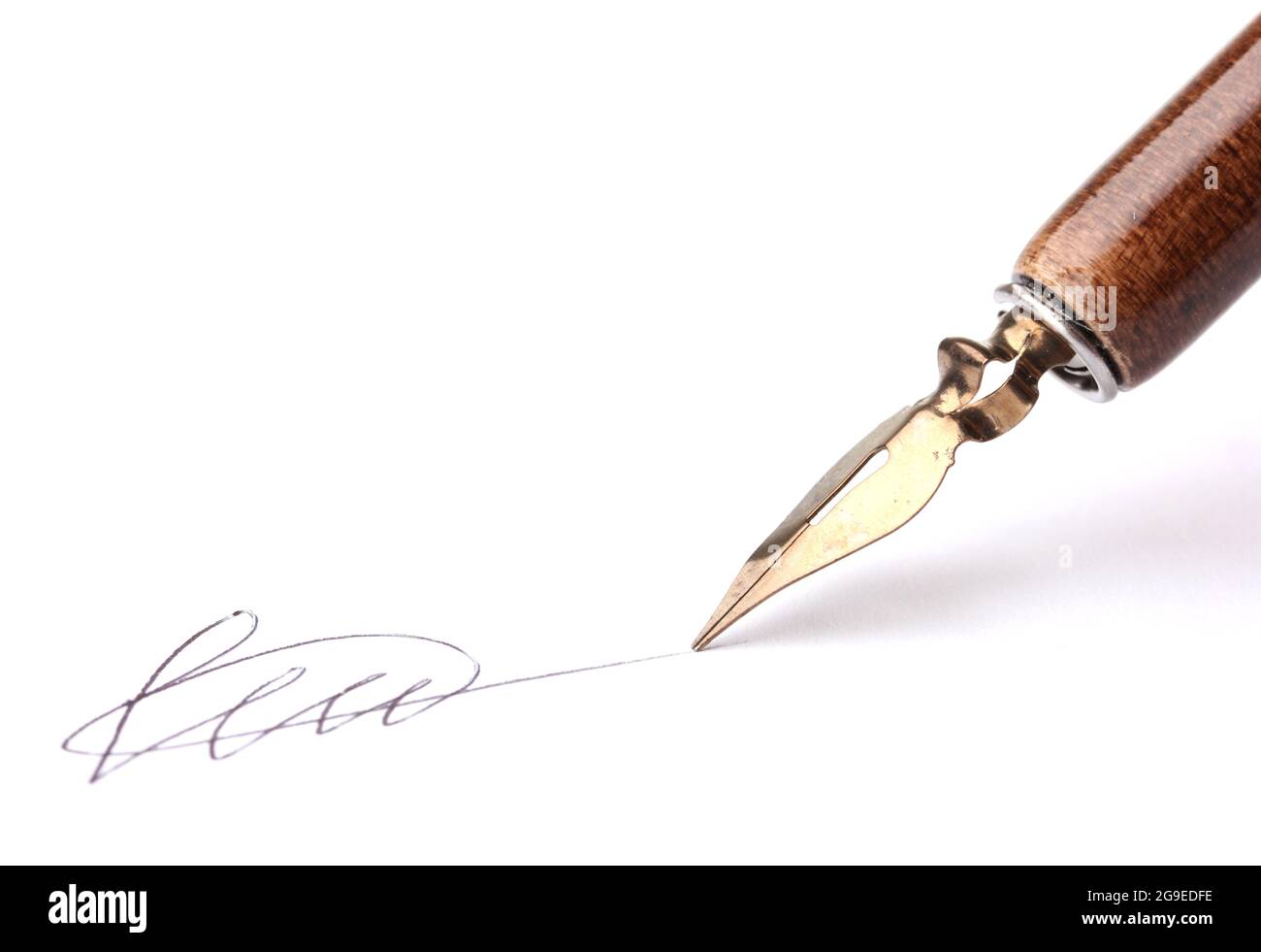 Closeup of signature (fake, not real) and ink pen, isolated on white ...