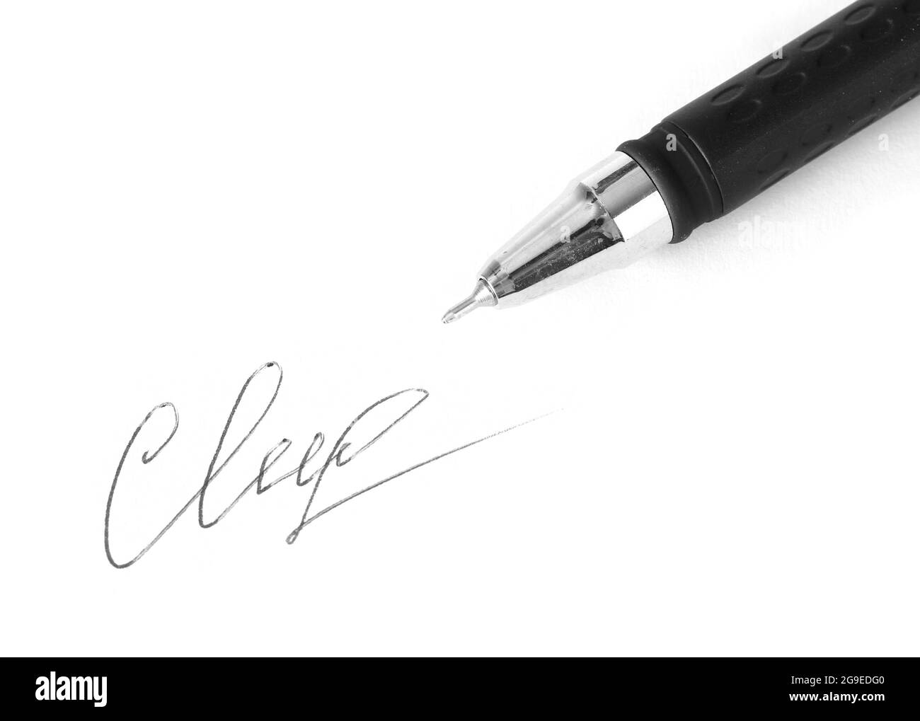 Closeup of signature (fake, not real) and pen, isolated on white Stock ...