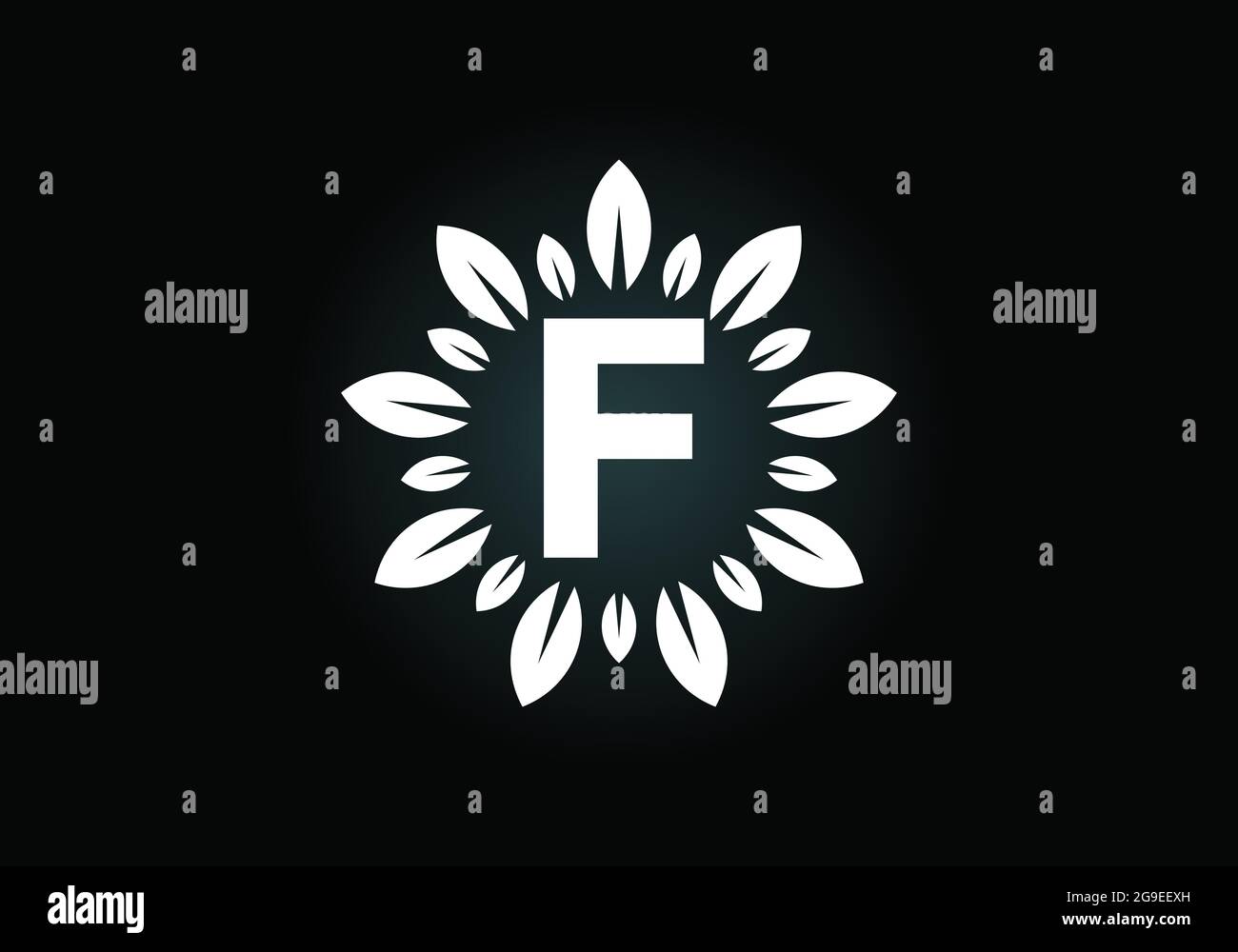 Initial F monogram letter alphabet with leaf wreath. Green leaf, flower ...