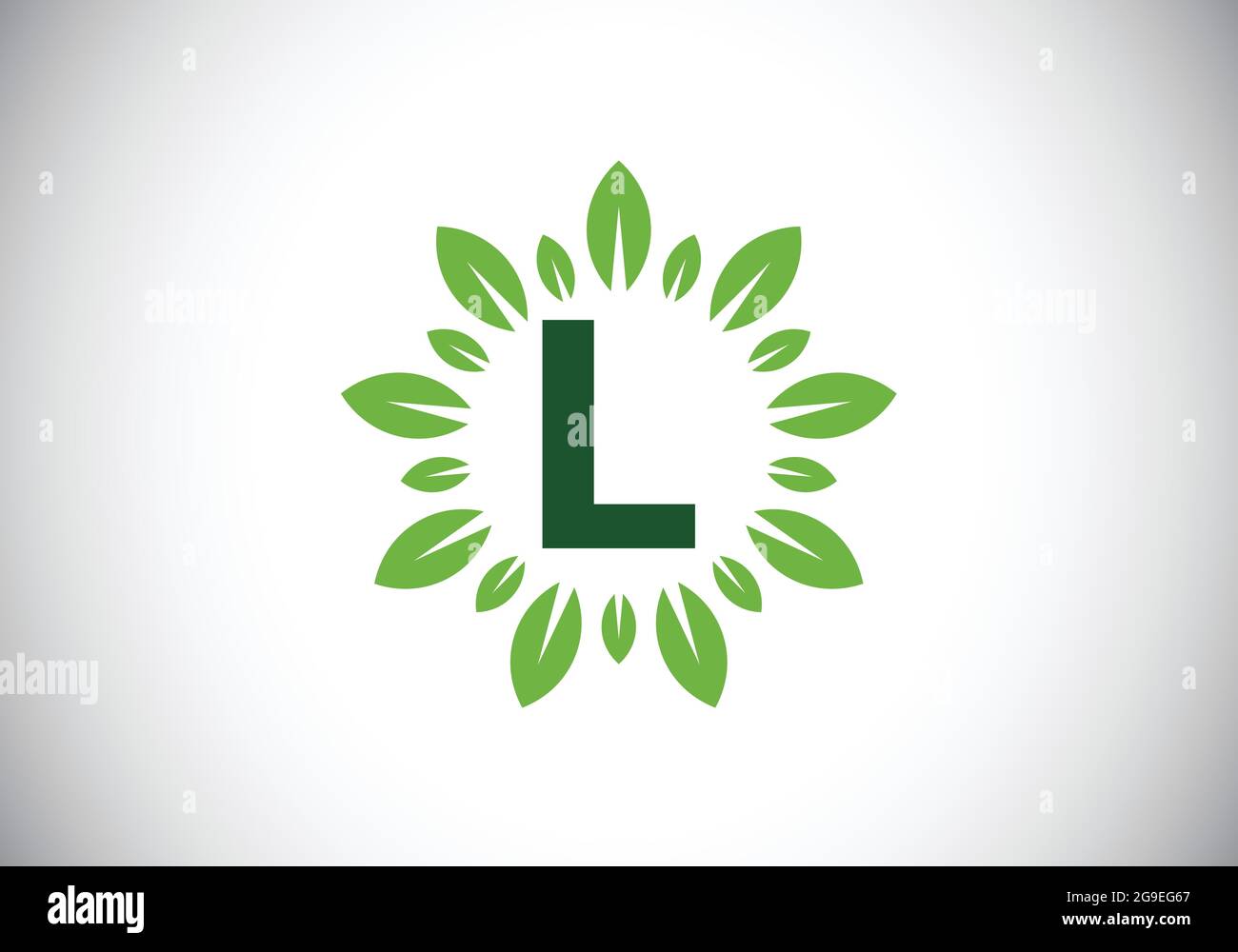 Initial L monogram letter alphabet with leaf wreath. Green leaf, flower ...