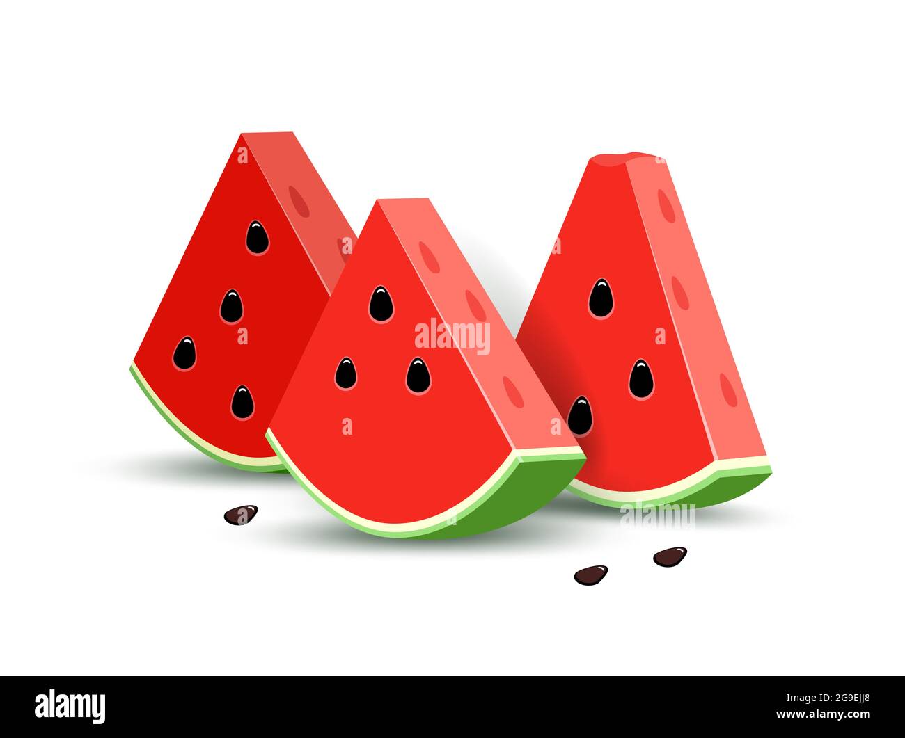 Three watermelon slices with seeds isolated on white background Stock ...