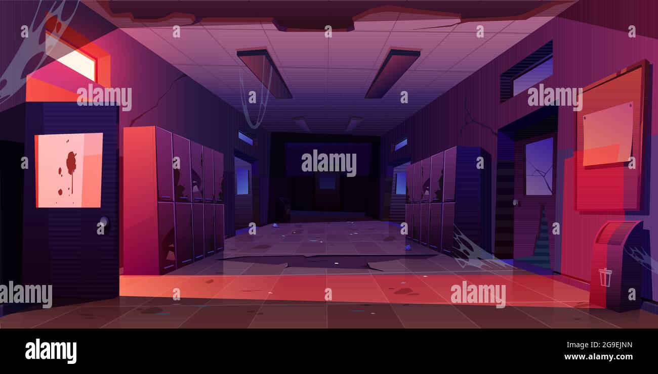 Abandoned school hallway interior, night corridor Stock Vector Image ...