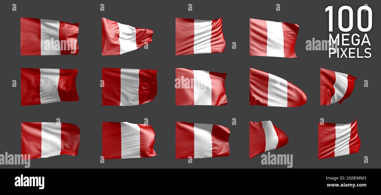 Peru flag isolated - different pictures of the waving flag on grey ...