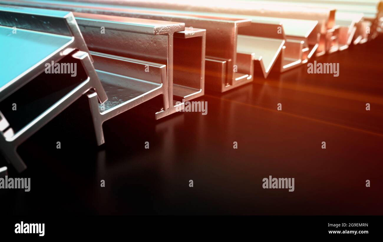 glowing rolled metal and reinforcing bar . cgi industrial 3D rendering ...