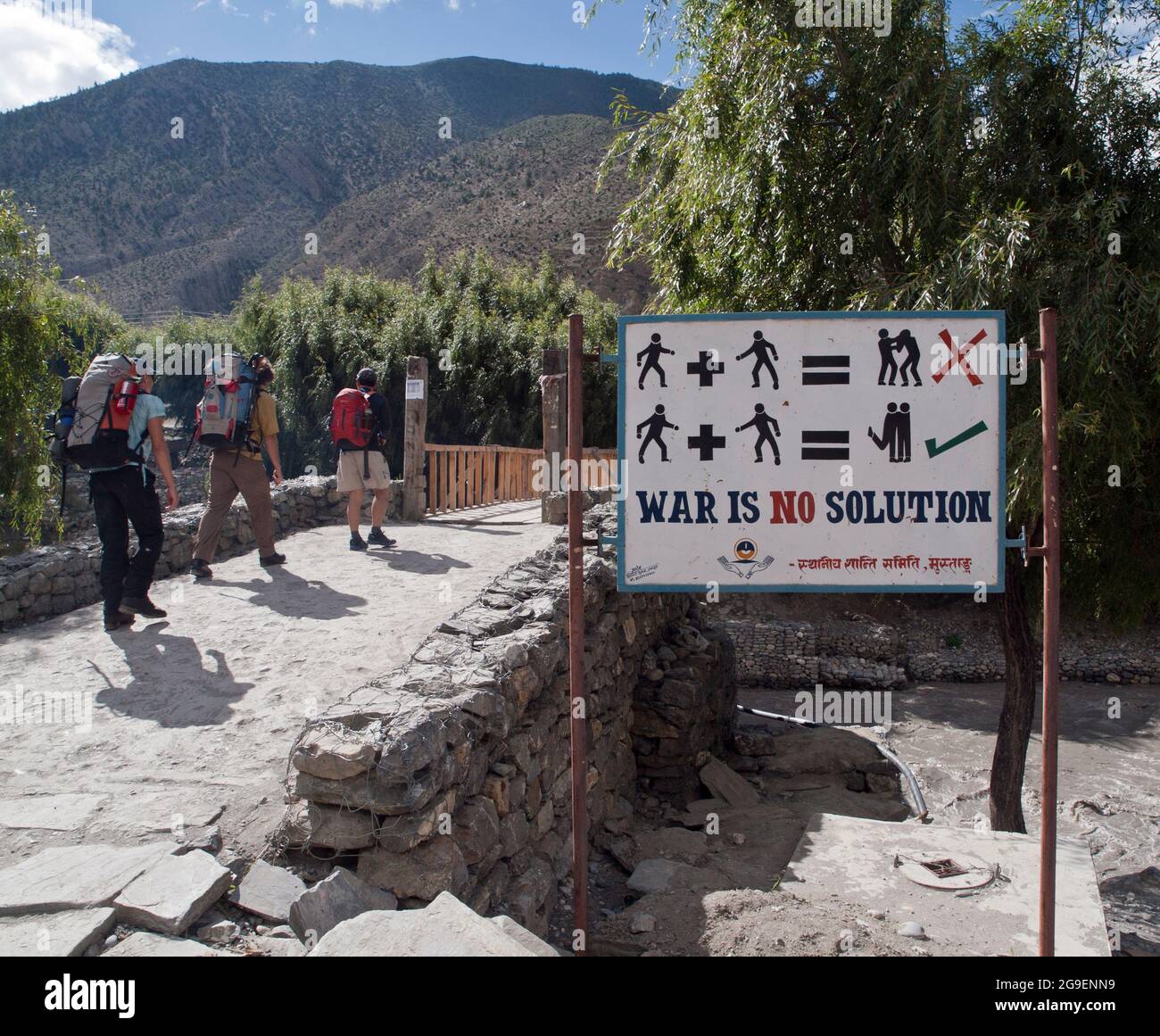 "War is no solution" sign, Jomsom, Mustang, Nepal Stock Photo - Alamy