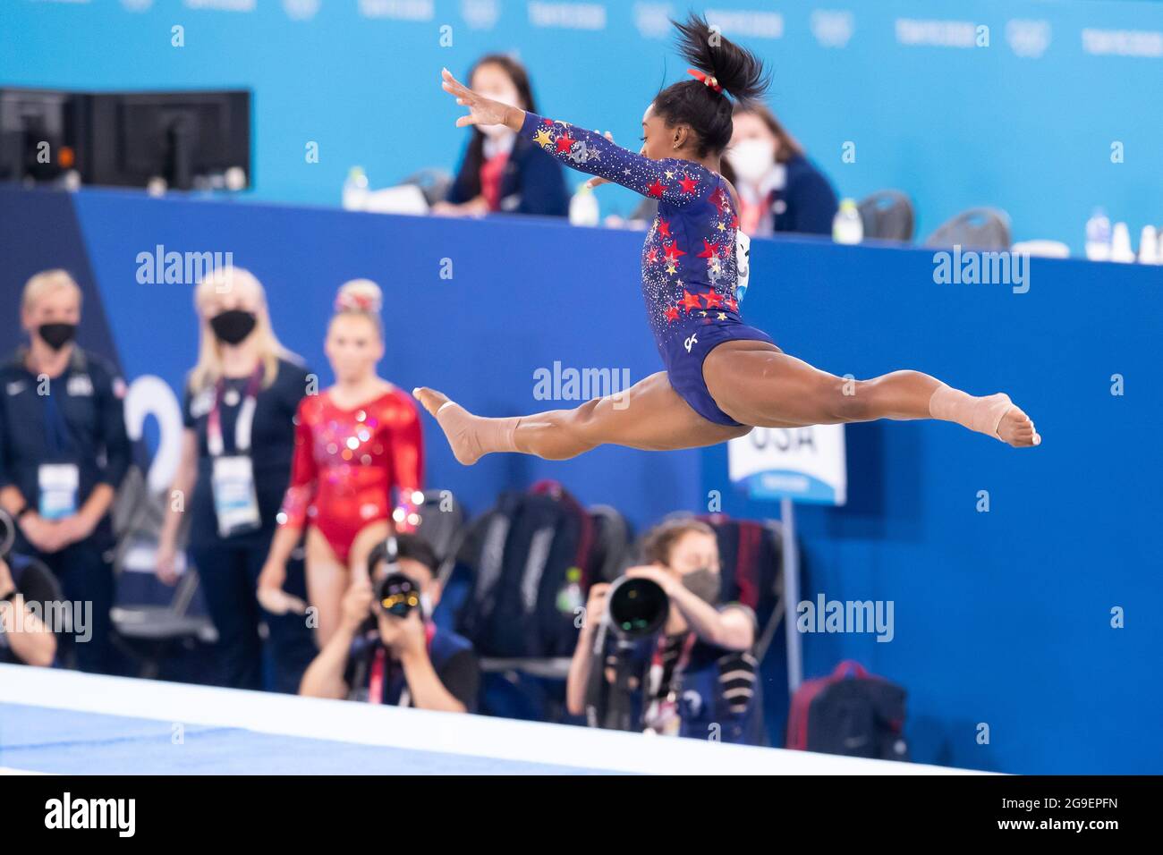 July 25, 2021: Simone Biles of United States (392) performs splits on ...