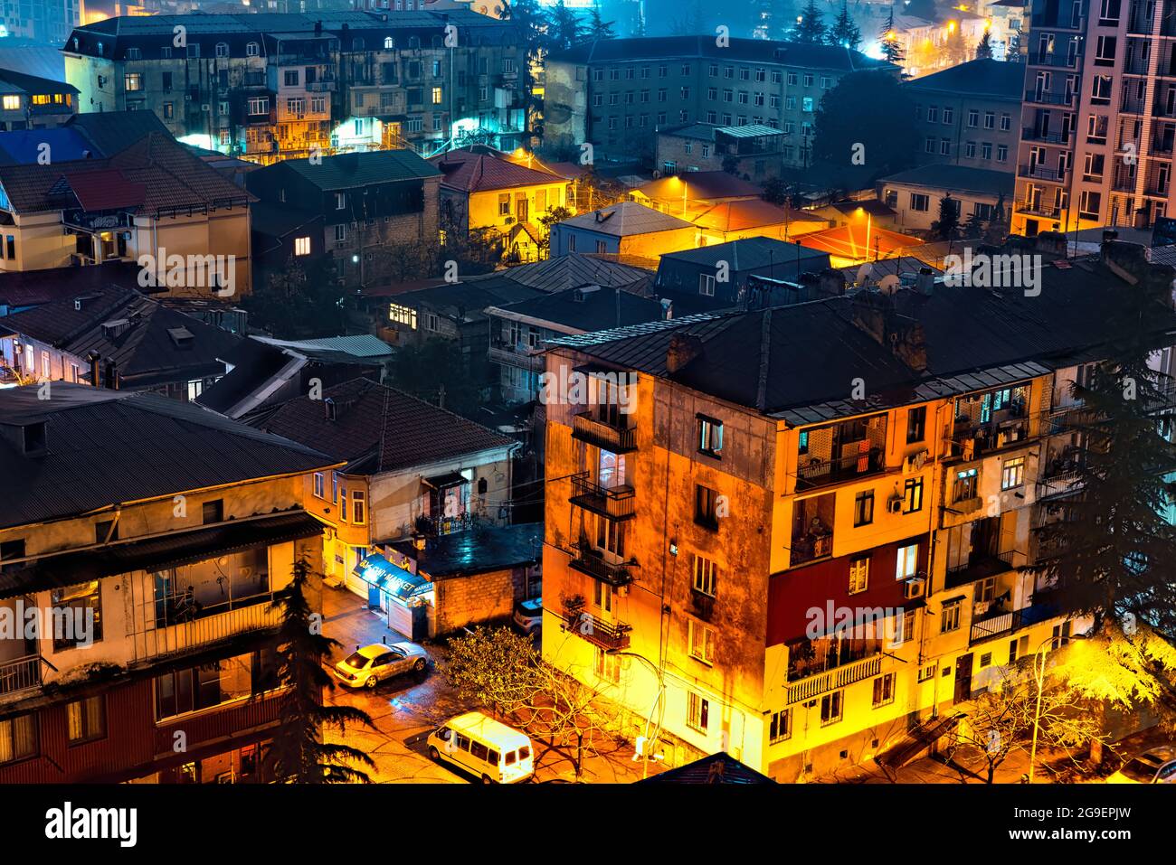 View of old houses at night Stock Photo - Alamy