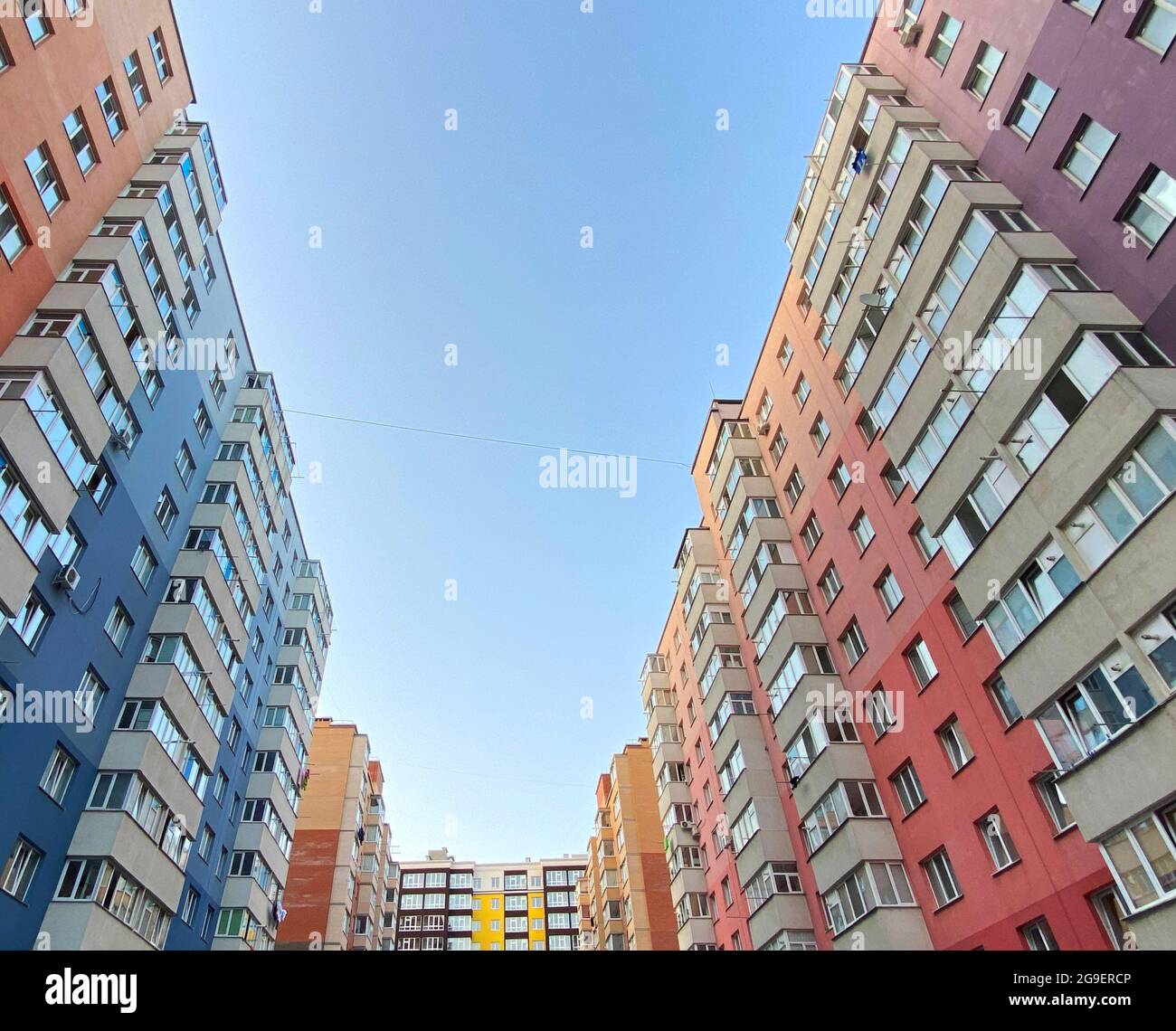 downtown district modern colorful same looking buildings exterior Stock ...