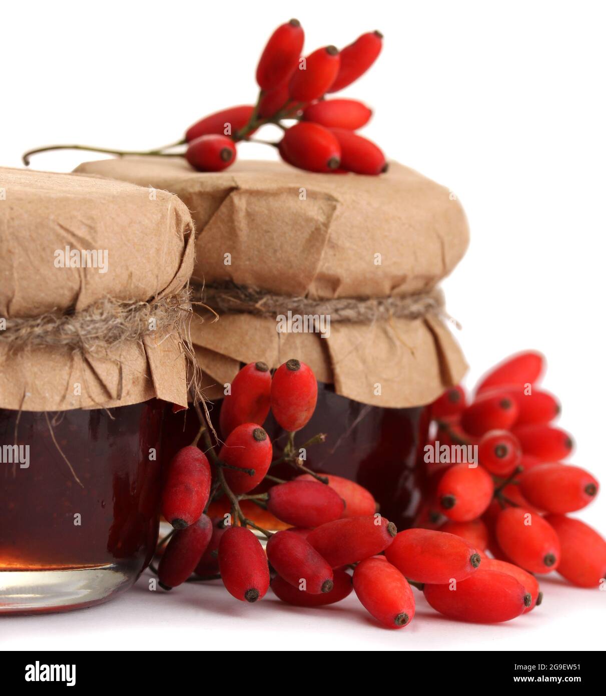 ripe barberries and jars of jam isolated white Stock Photo - Alamy
